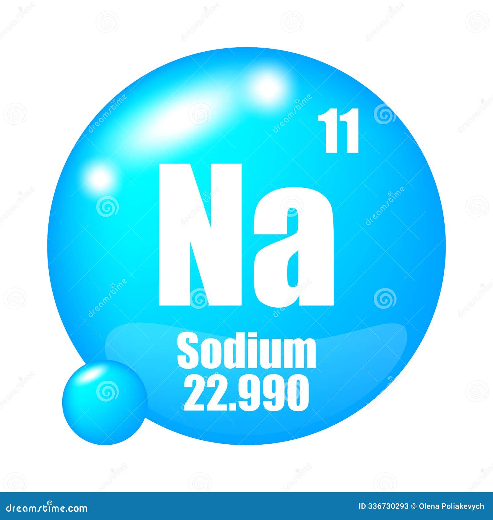 Sodium Element Icon. Atomic Number 11. Atomic Mass 22.990. Blue ...