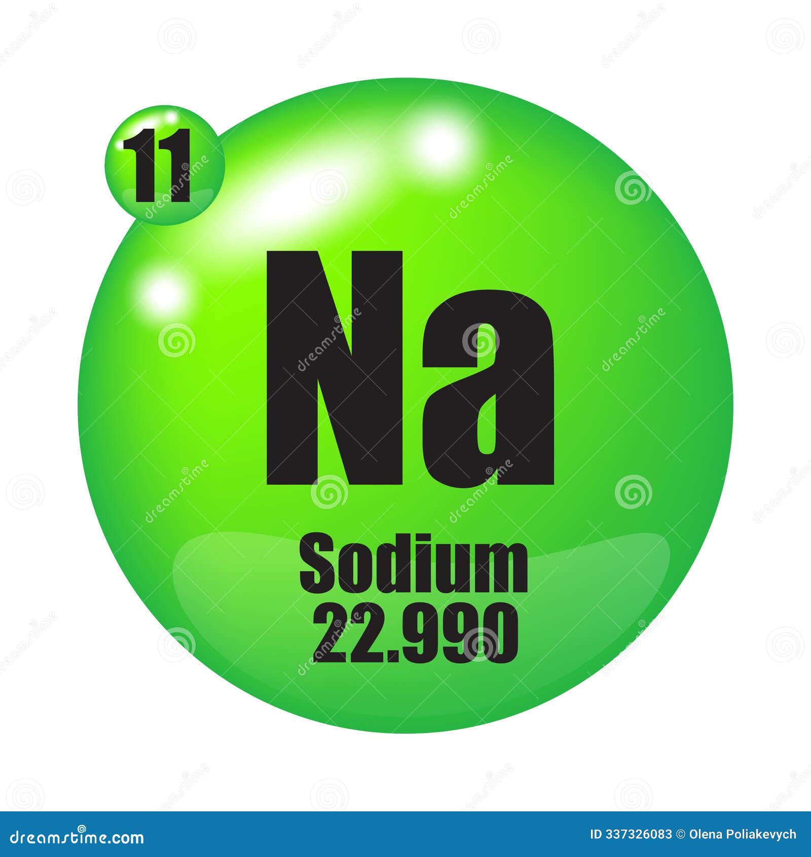 Sodium Element Icon. Atomic Number 11. Atomic Mass 22.990. Green ...