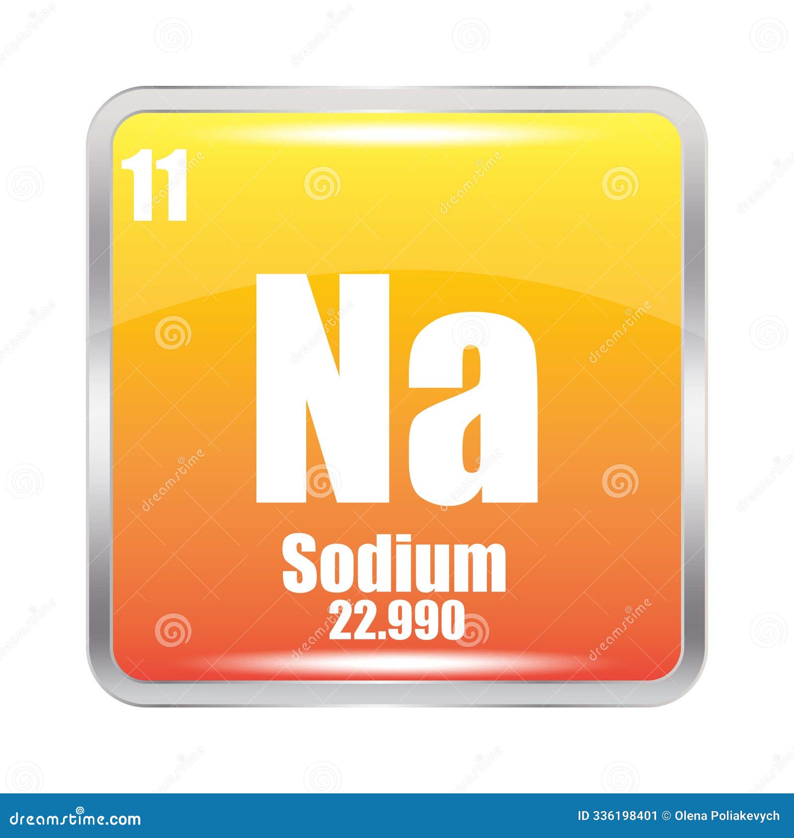 Sodium Element. Symbol Na. Atomic Number 11. Atomic Mass 22.990. Yellow ...