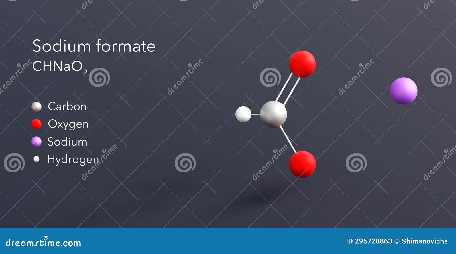 Sodium Formate Molecule 3d Rendering Flat Molecular Structure With