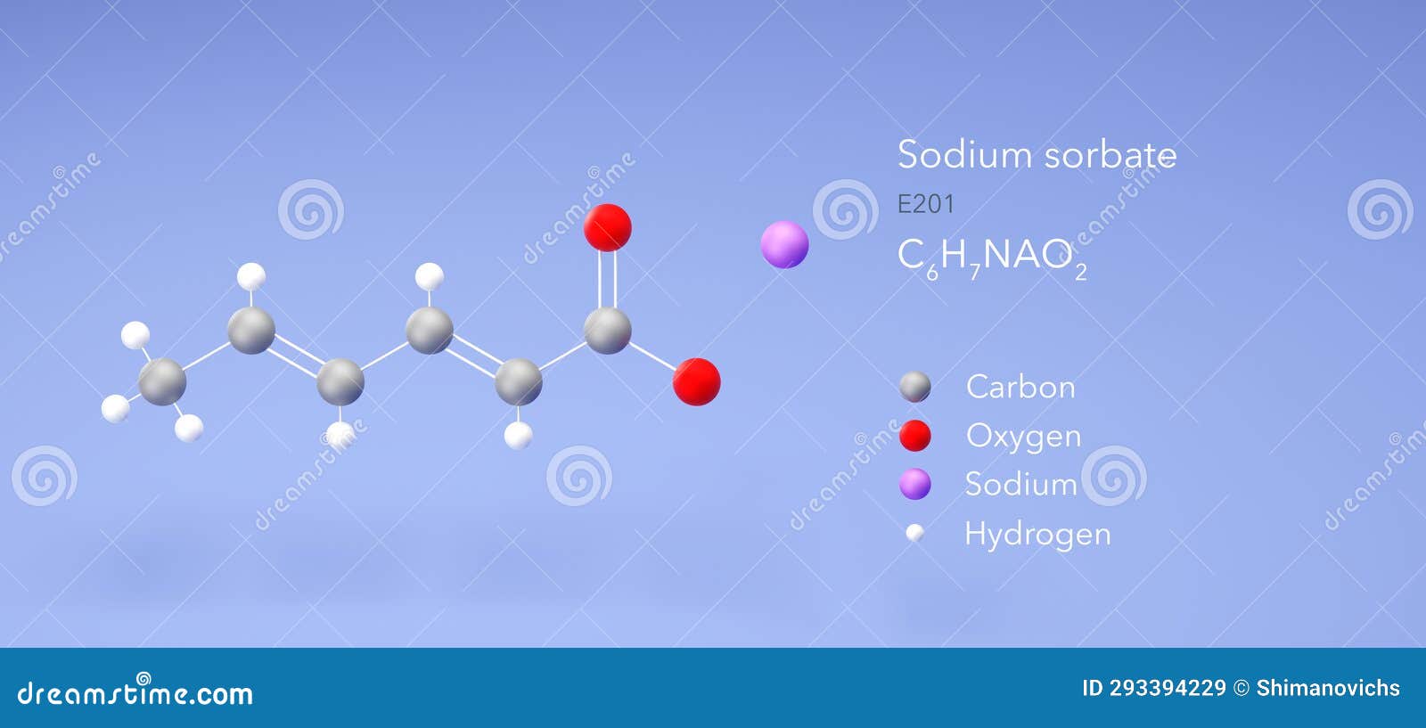 Sodium Sorbate Molecular Structure 3d, Flat Model, Preservative E201 ...