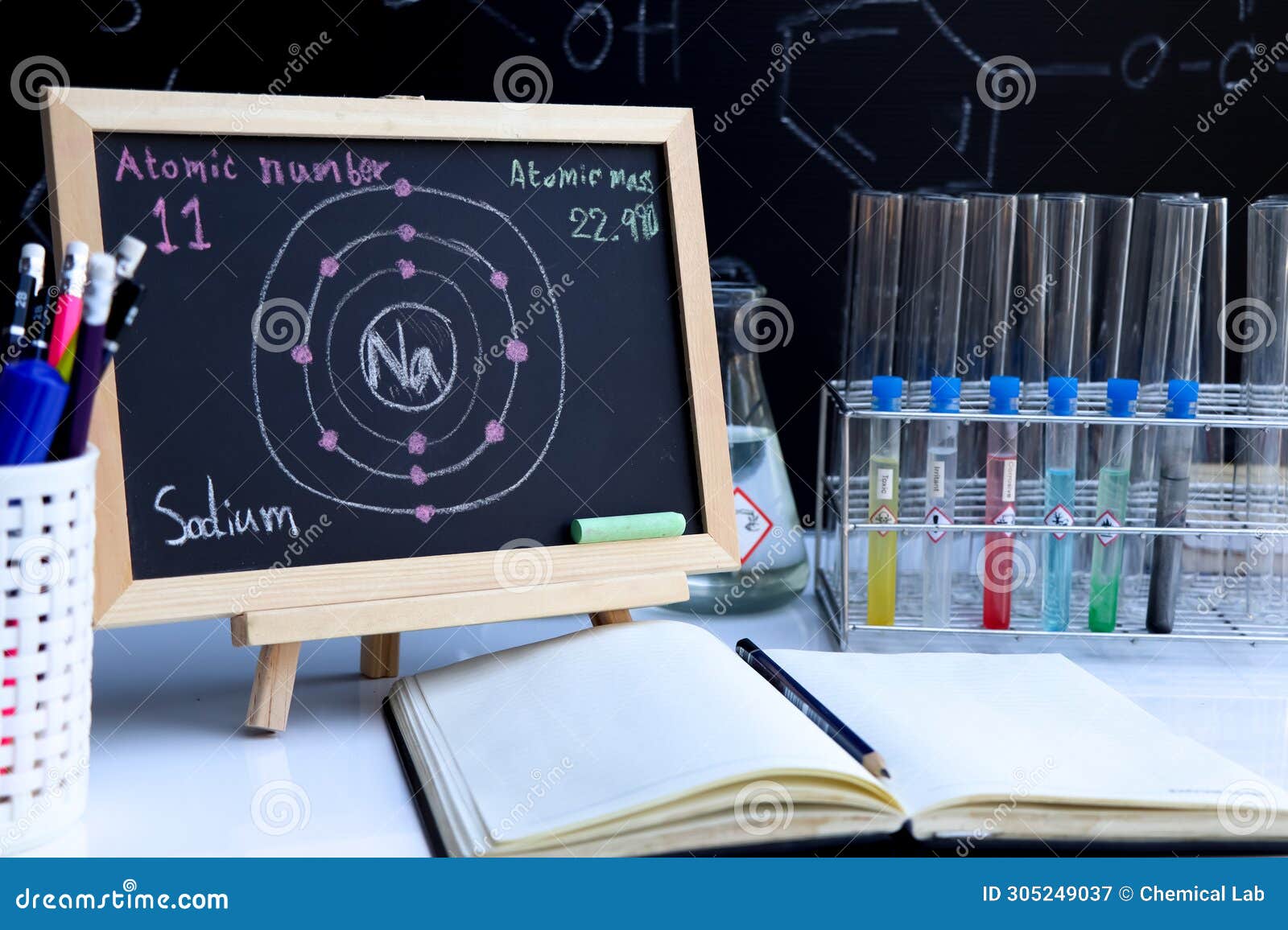 Sodium and Symbol Structural Formula Chemical Write on the Blackboard ...