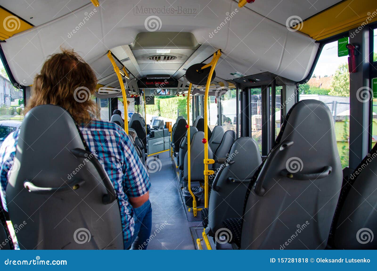 Soest, Germany - August 1, 2019: Inside Mercedes-Benz Bus with ...
