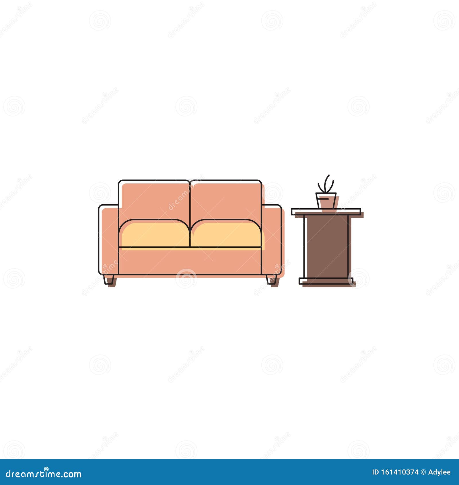 Sofa and Coffee Table with Plant Vector Icon Isolated on White ...