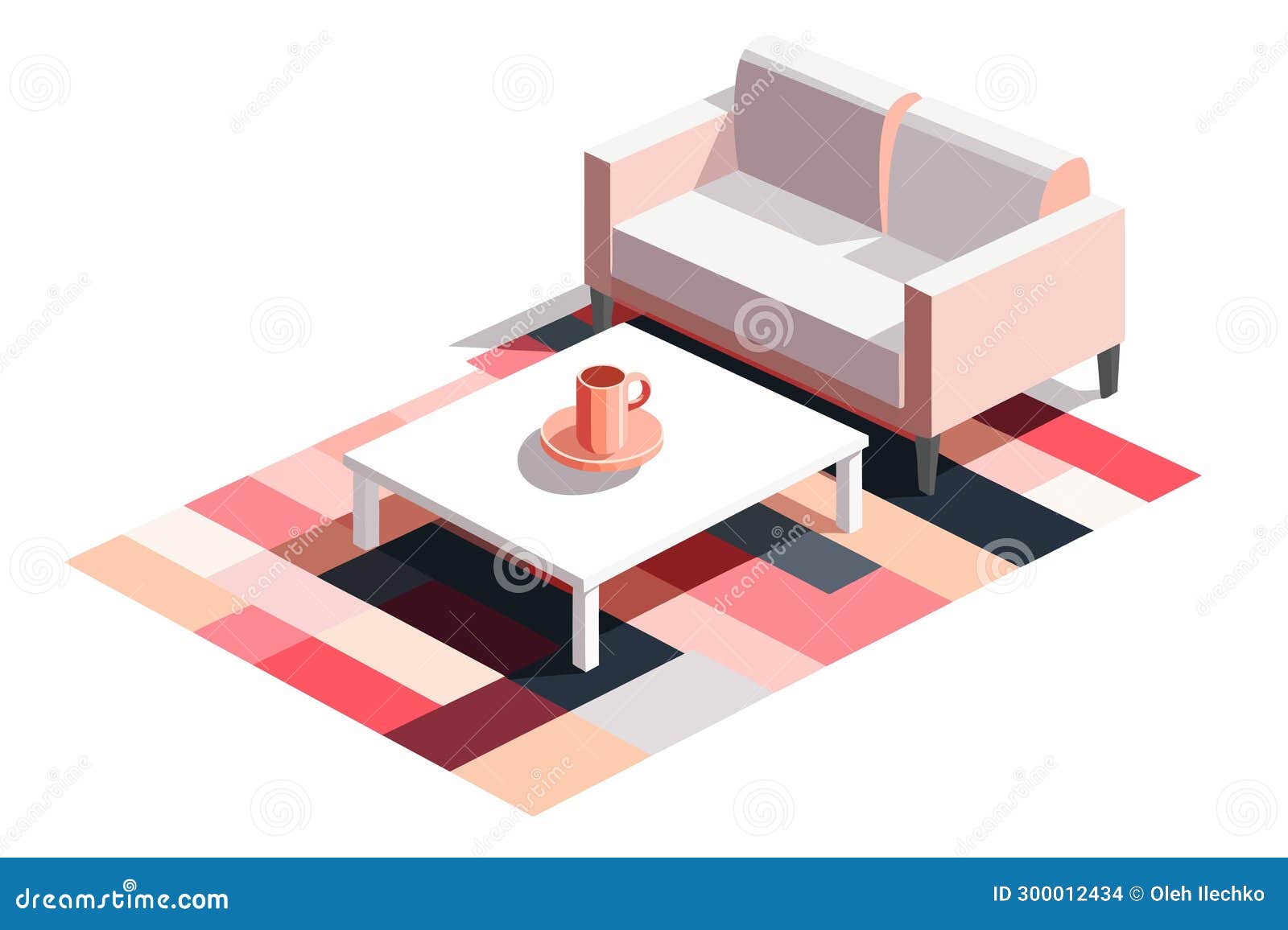 Sofa with Coffee Table Table and Rug Isolated Vector Style Illustration ...