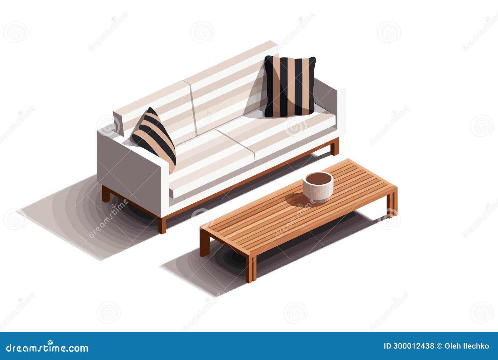 Sofa with Coffee Table Table and Rug Isolated Vector Style Illustration ...