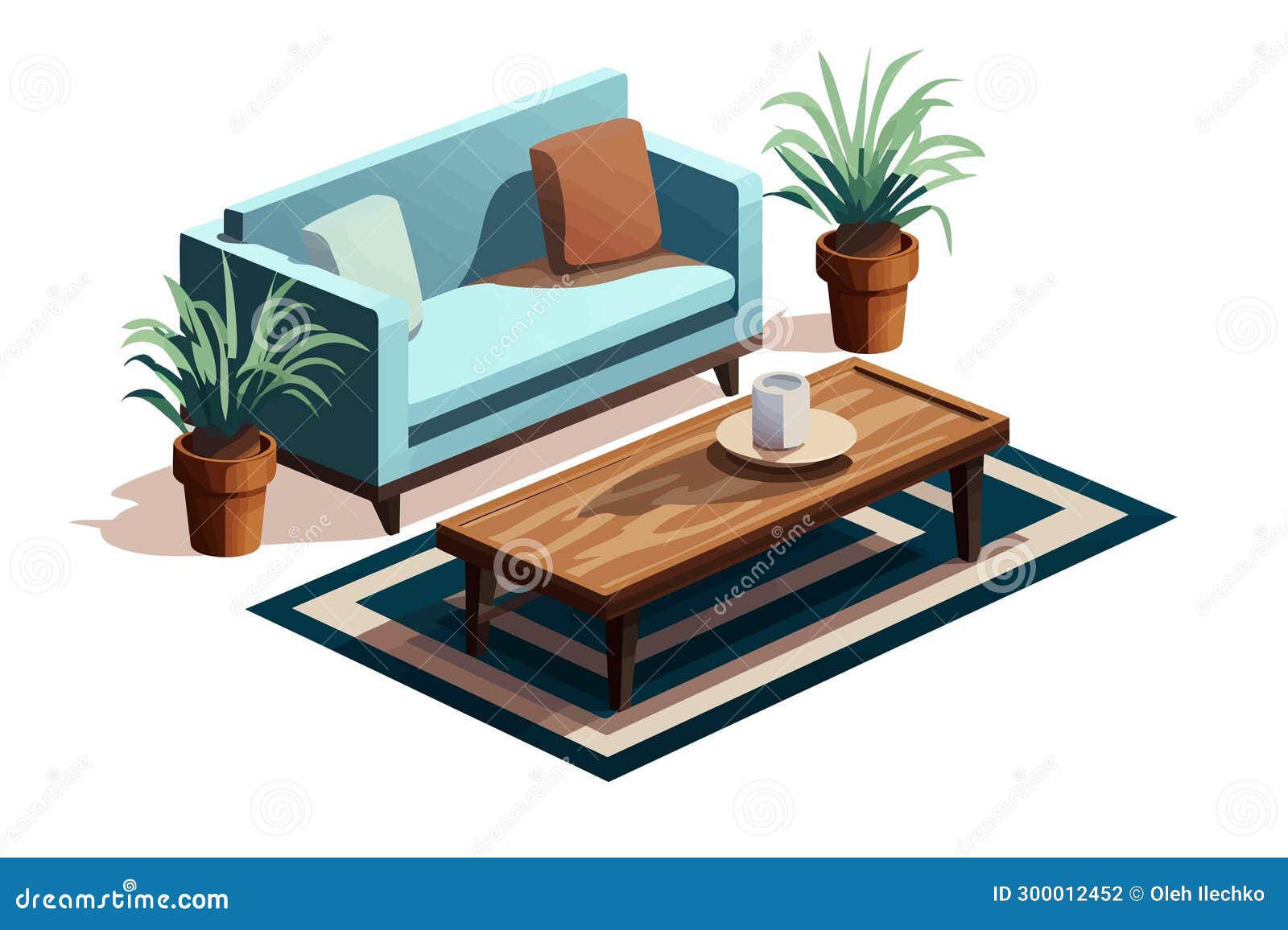 Sofa with Coffee Table Table and Rug Isolated Vector Style Illustration ...