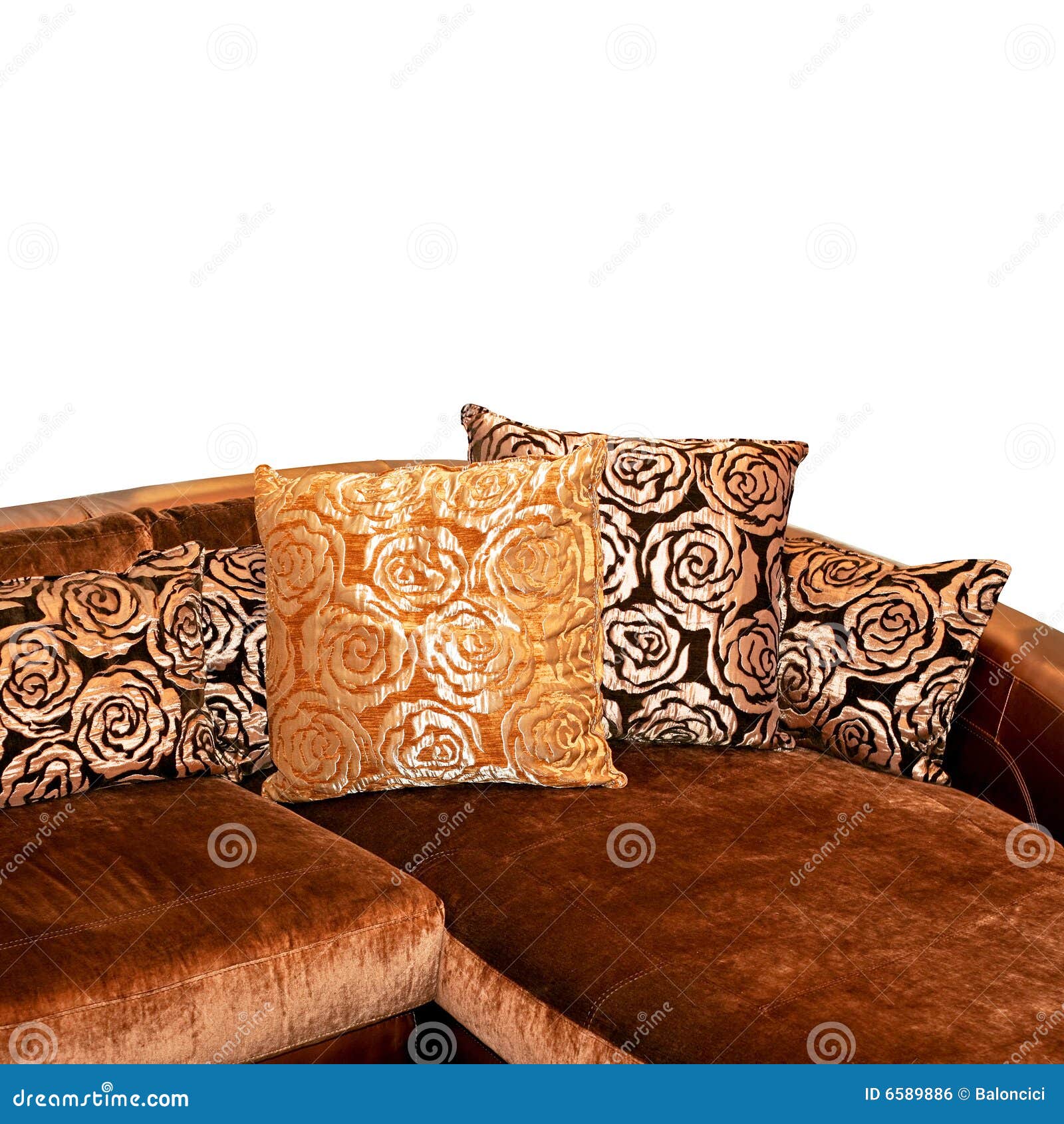 Sofa d'or faisant le coin photo stock. Image du oreillers - 6589886