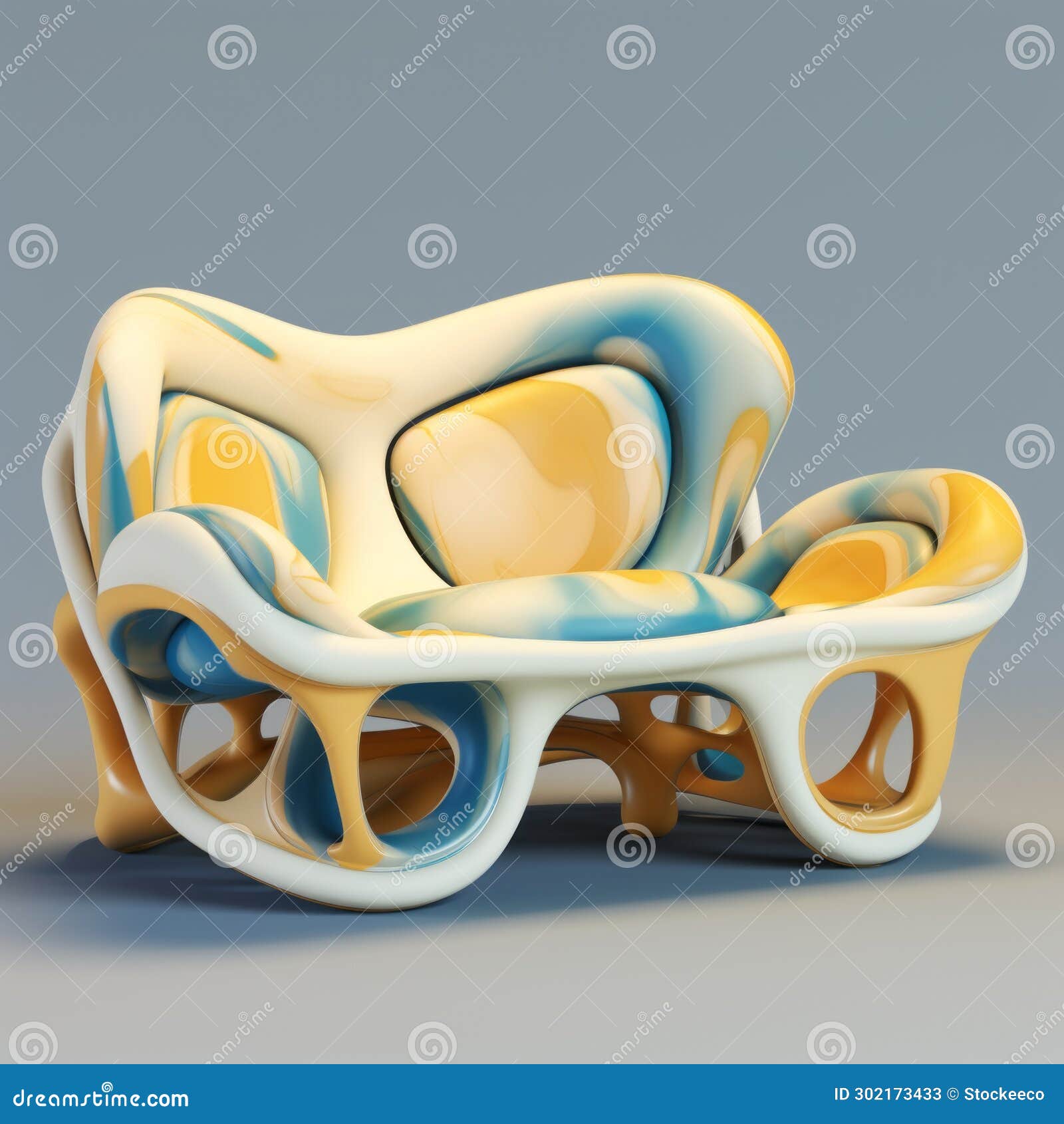 Surreal Organic Chair with Blue and Yellow Design Stock Illustration ...