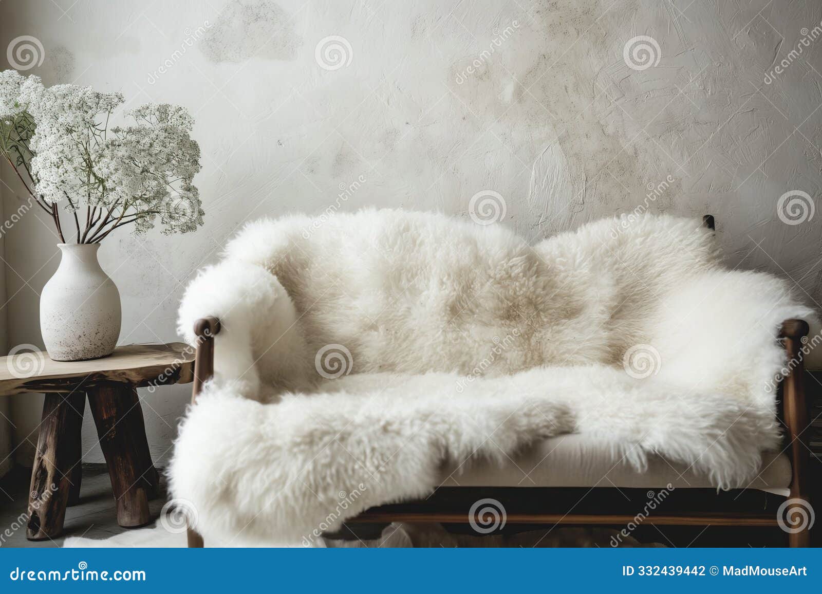 Sofa with Fur in the Living Room. Interior Design Stock Illustration ...