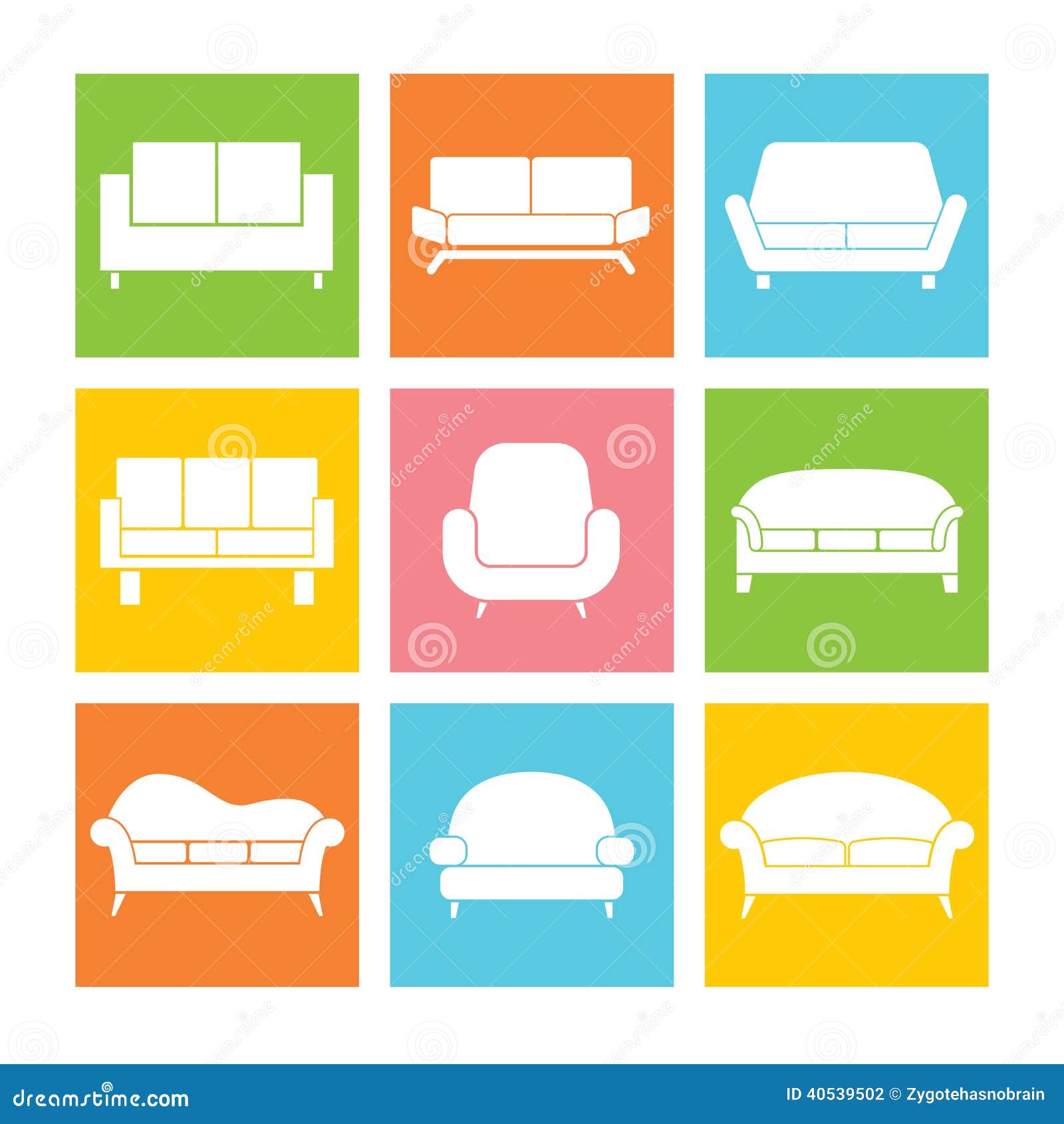 Sofa Icons vector illustratie. Illustration of zetel - 40539502