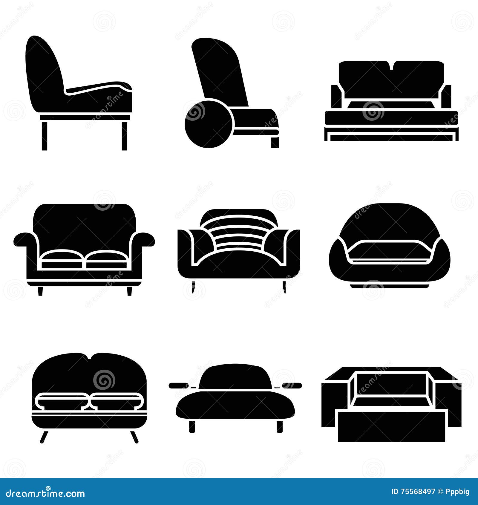 Sofa icons stock illustration. Illustration of icons - 75568497