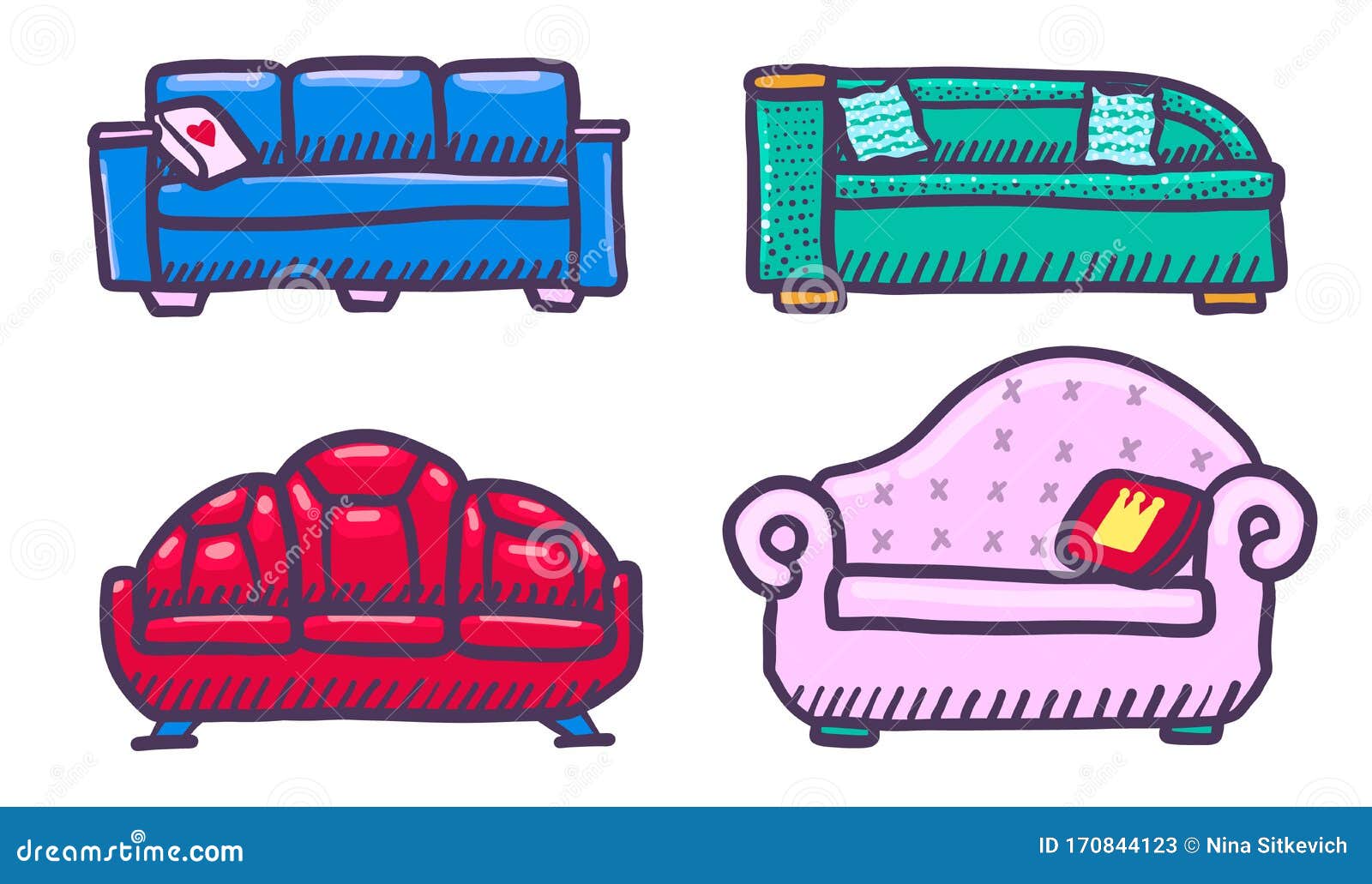 Sofa Icons Set, Hand Drawn Style Stock Vector - Illustration of ...