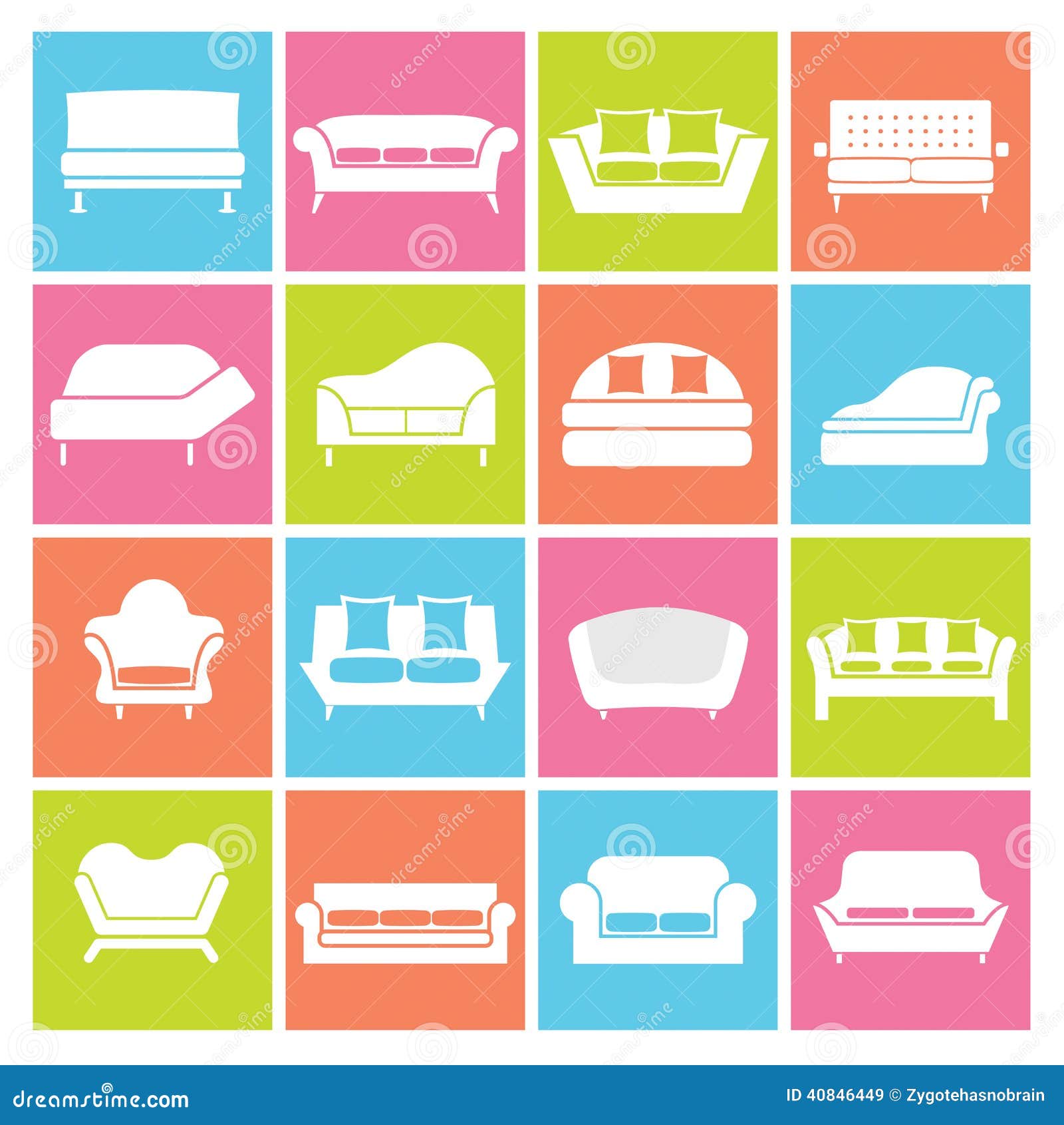 Sofa Icons stock vector. Illustration of white, home - 40846449