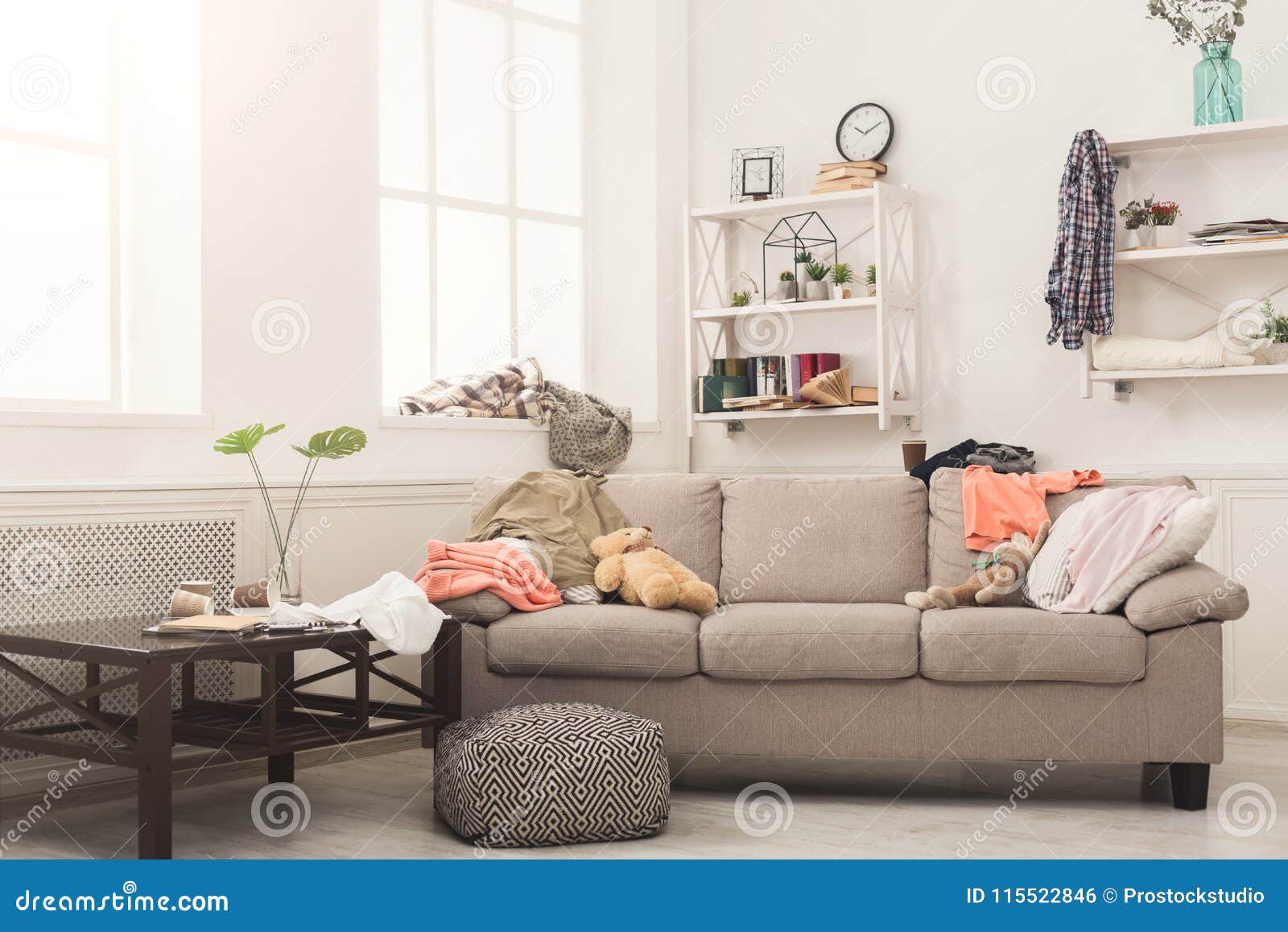 Sofa in messy room stock photo. Image of home, disinfection - 115522846