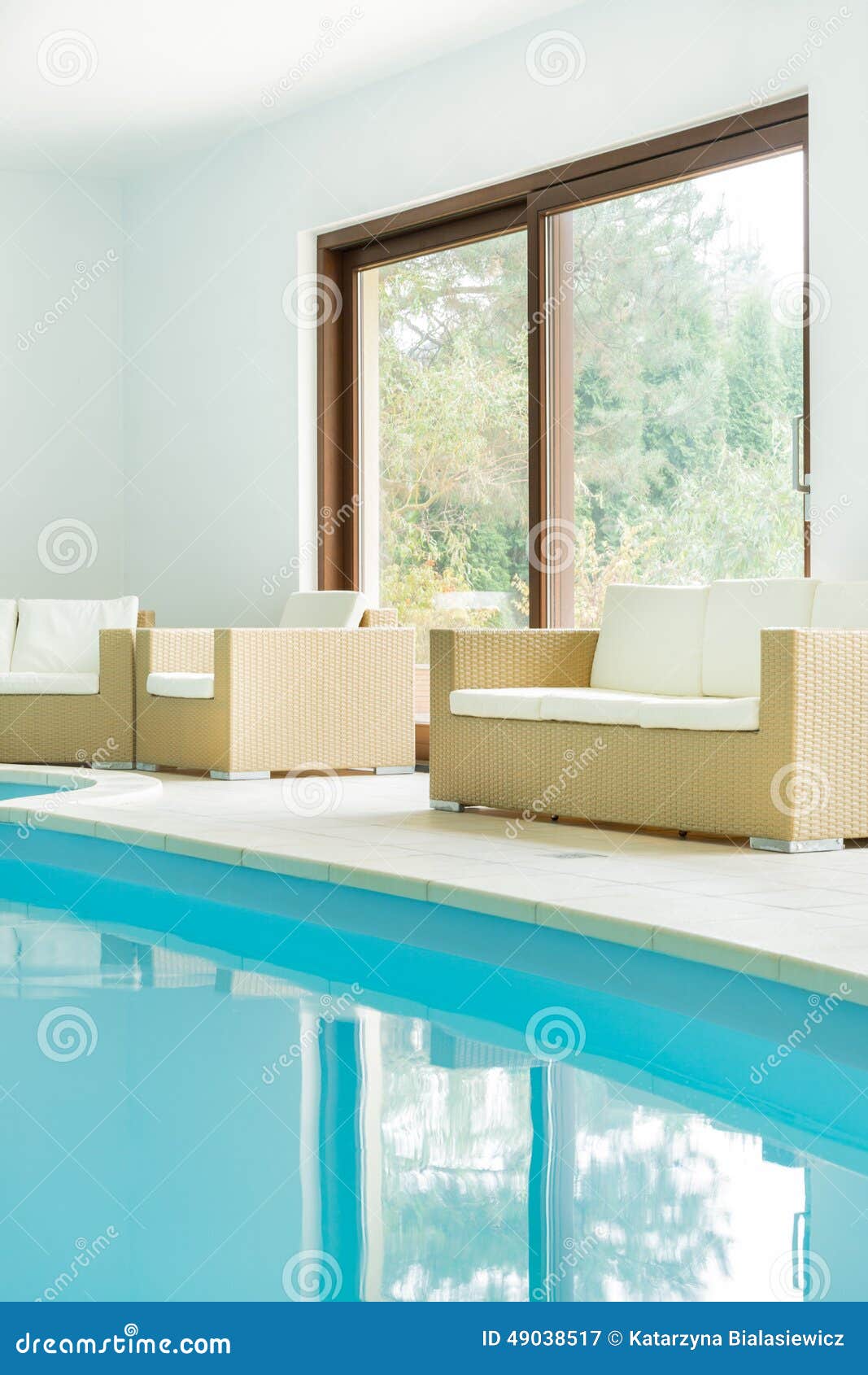 Sofa Next To the Swimming Pool Stock Image - Image of elegant, glass ...
