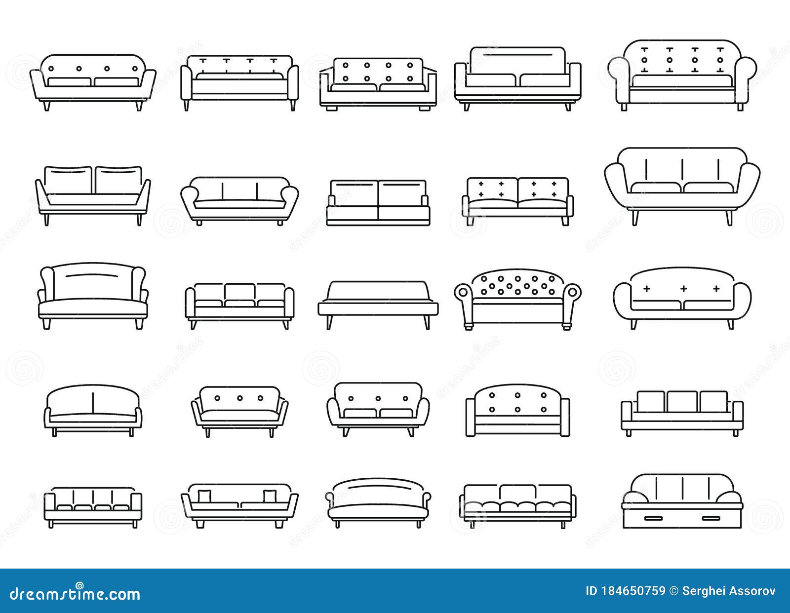 Sofa Outline Icon. Couch Silhouette. Furniture For Living Room. Vector ...