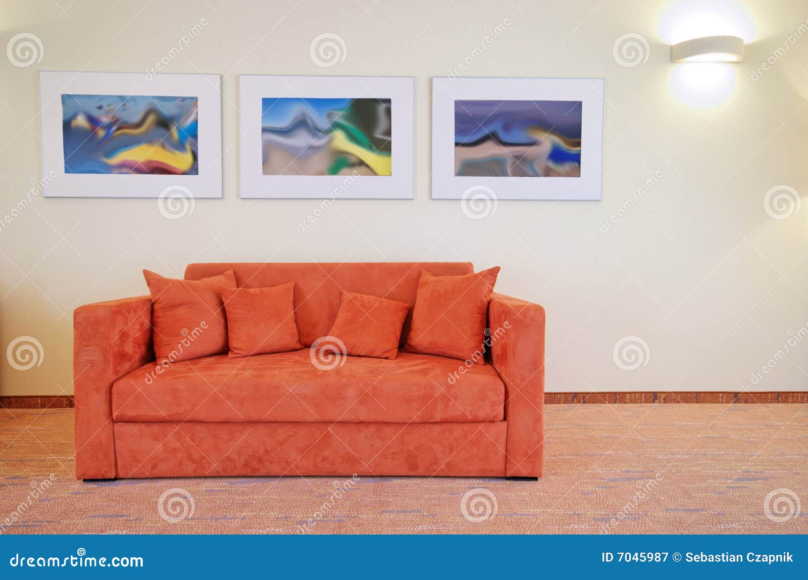 Sofa and pictures stock image. Image of furnishings, apartment - 7045987