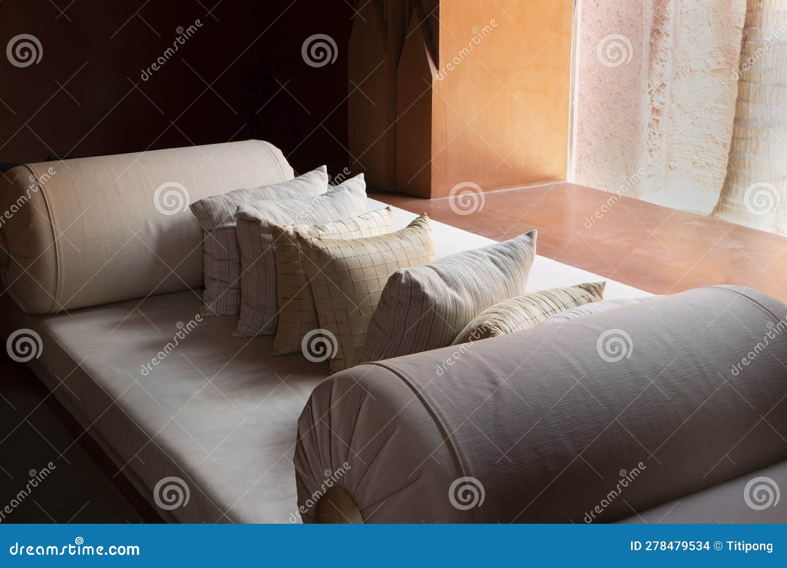 Sofa with Pillows To Lean Back for Relaxation Stock Photo - Image of ...