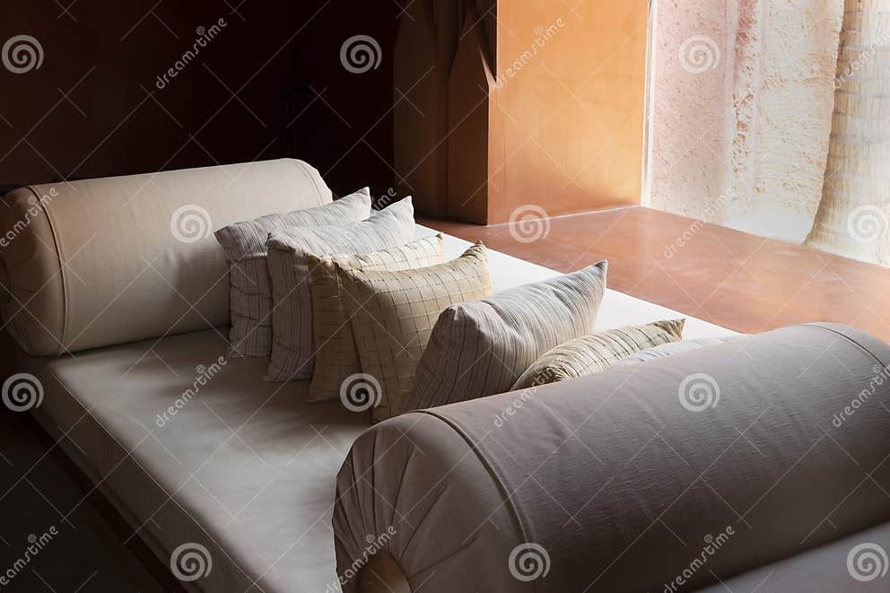Sofa with Pillows To Lean Back for Relaxation Stock Photo - Image of ...