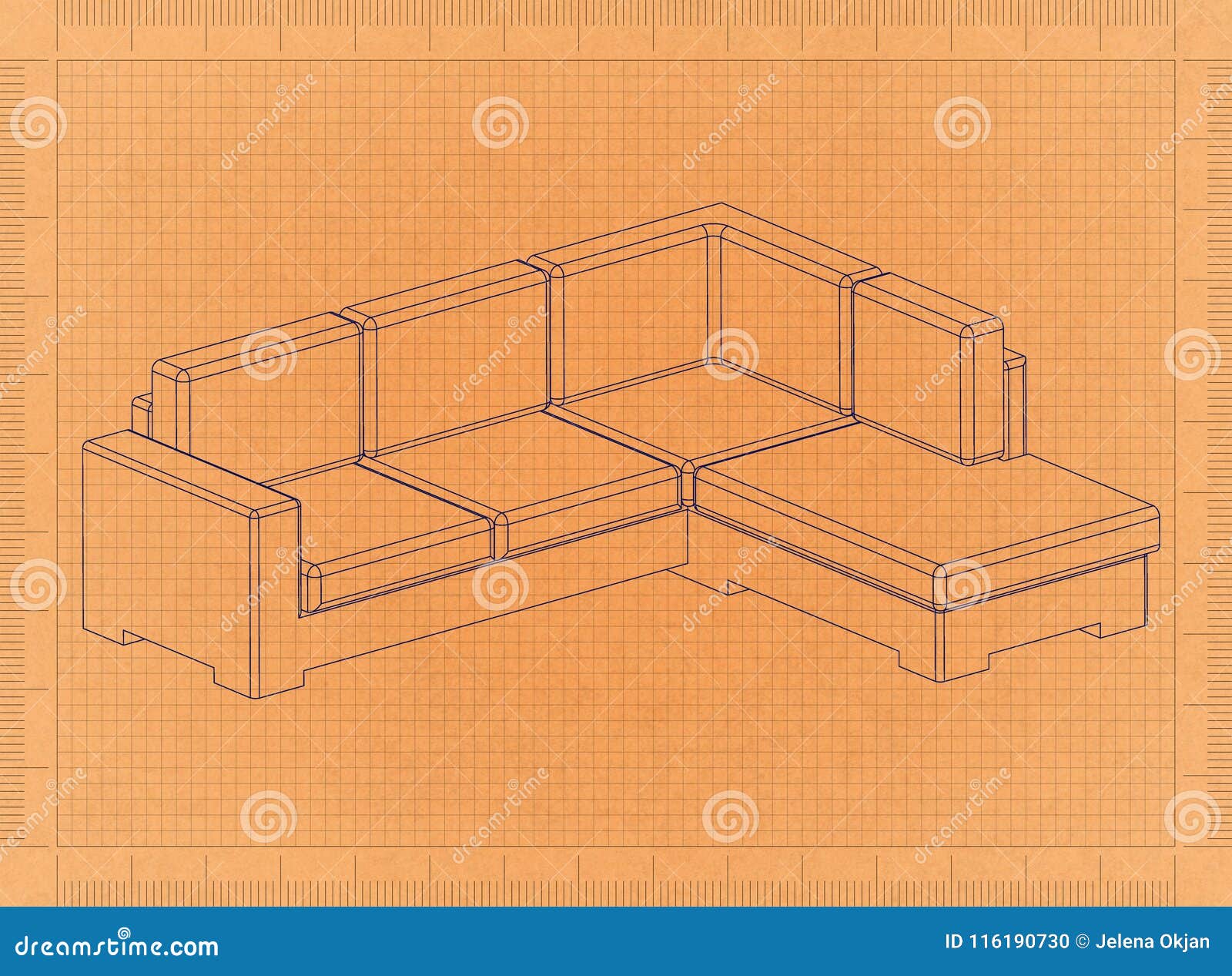 Sofa - Retro Blueprint stock illustration. Illustration of classic ...