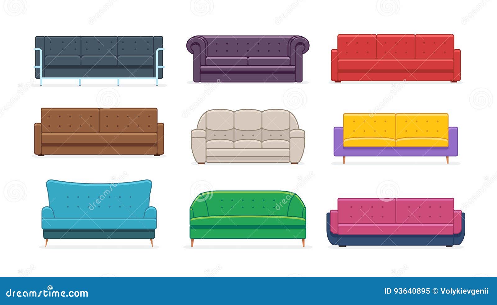Different Sofas Types Set Cartoon Vector | CartoonDealer.com #74091641