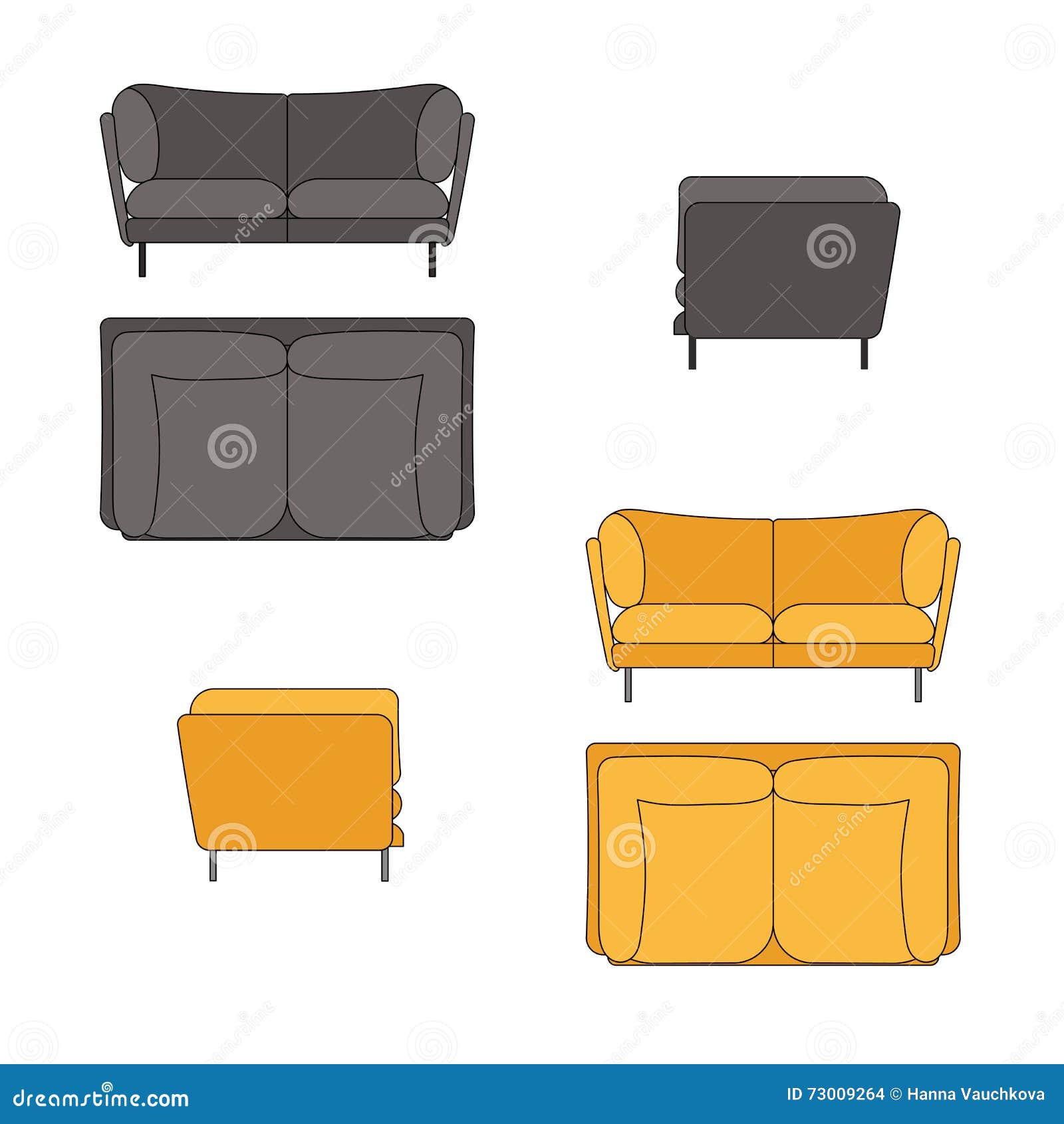 Sofa Set Flat Vector Illustration Grey Yellow Stock Vector ...
