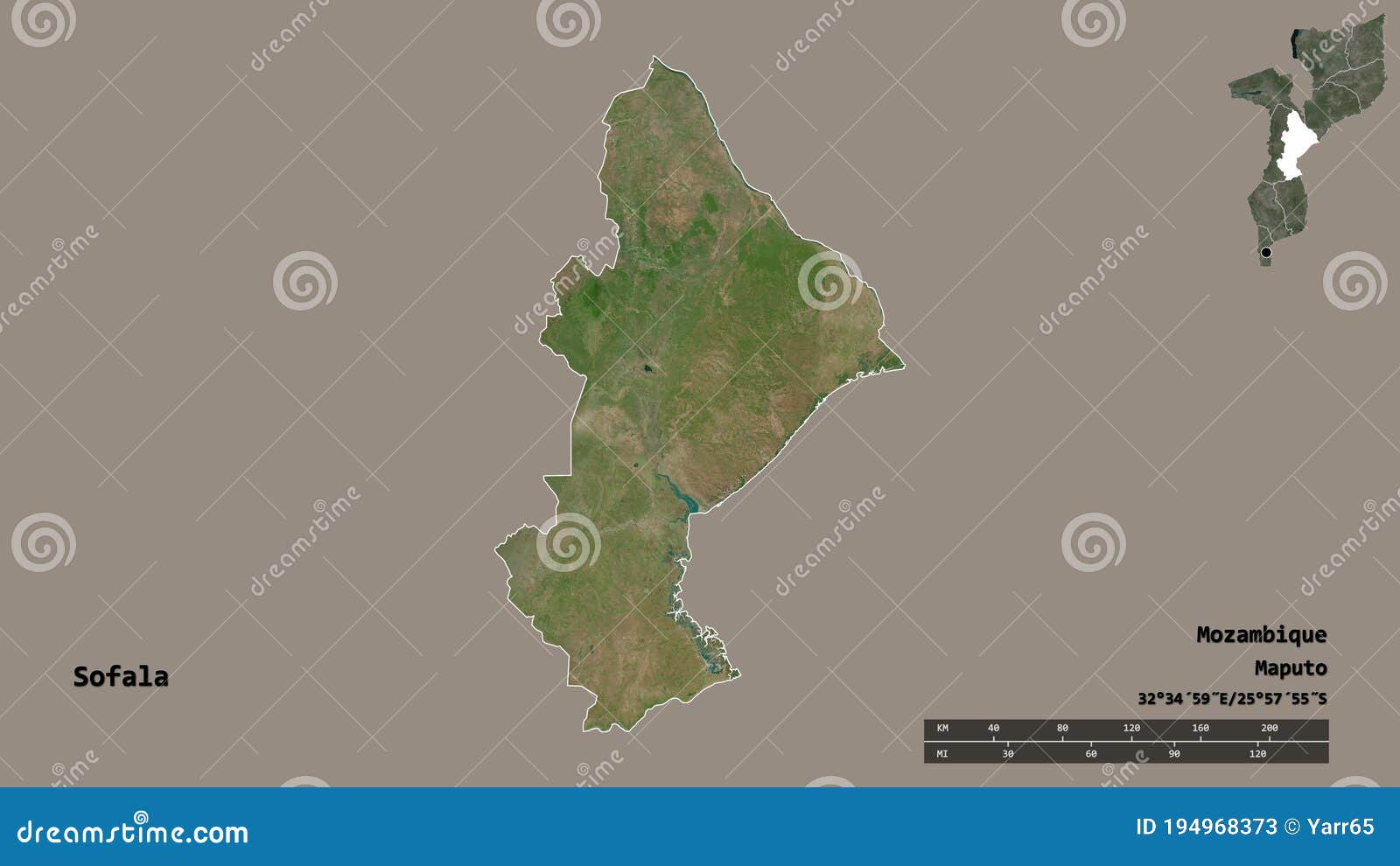 Sofala, Province of Mozambique, Zoomed. Satellite Stock Illustration ...