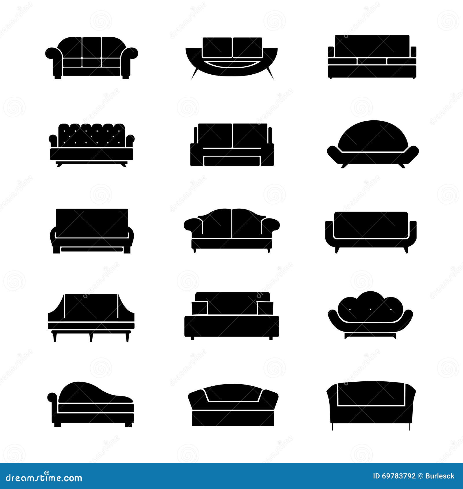 Furniture Black Icons Vector Set. Armchair Illustration Symbol ...