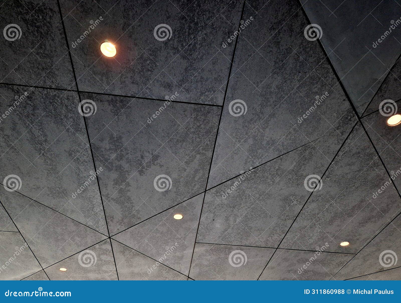 Soffit Ceiling with Spotlights. Irregular Geometrical Division by ...