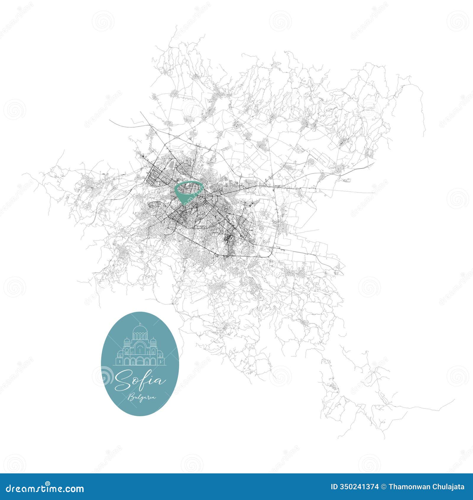 Sofia, Bulgaria,detail Streets Roads Map with Location Pin Stock ...