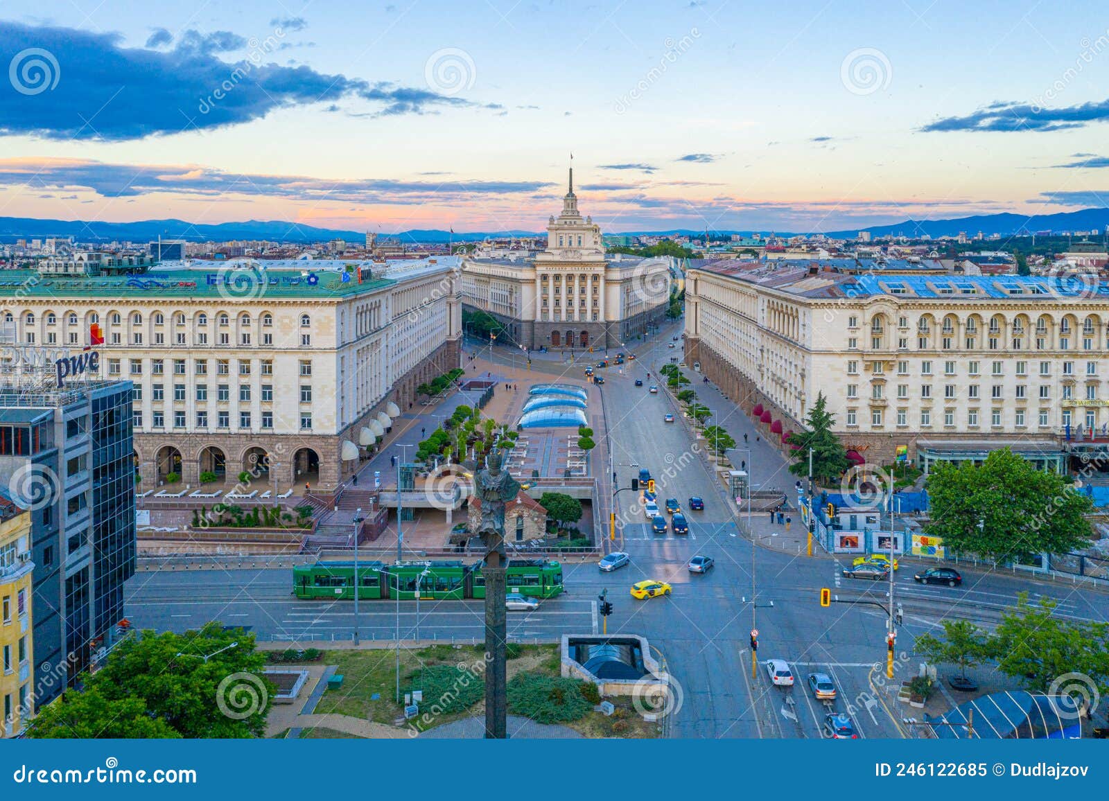 Sofia, Bulgaria, June 3, 2020: Sunset View of Largo Square in so ...