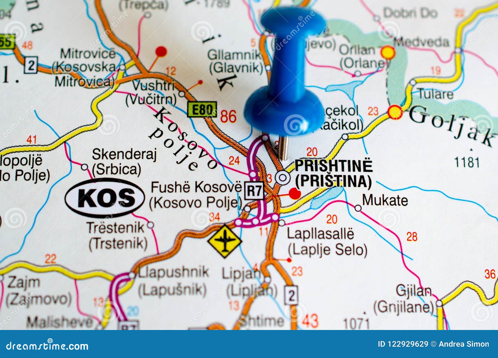 Pristina on map stock image. Image of country, cartography - 122929629