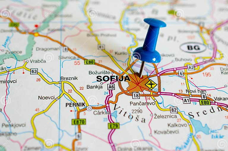 Sofia on map stock photo. Image of highway, geography - 122929628