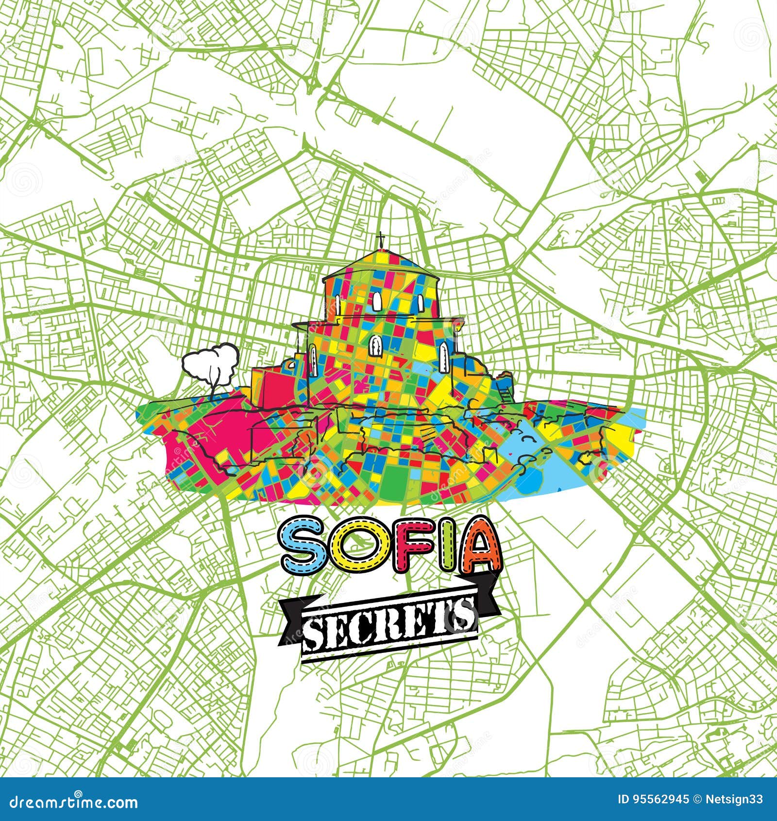 Sofia Travel Secrets Art Map Illustration de Vecteur - Illustration du ...