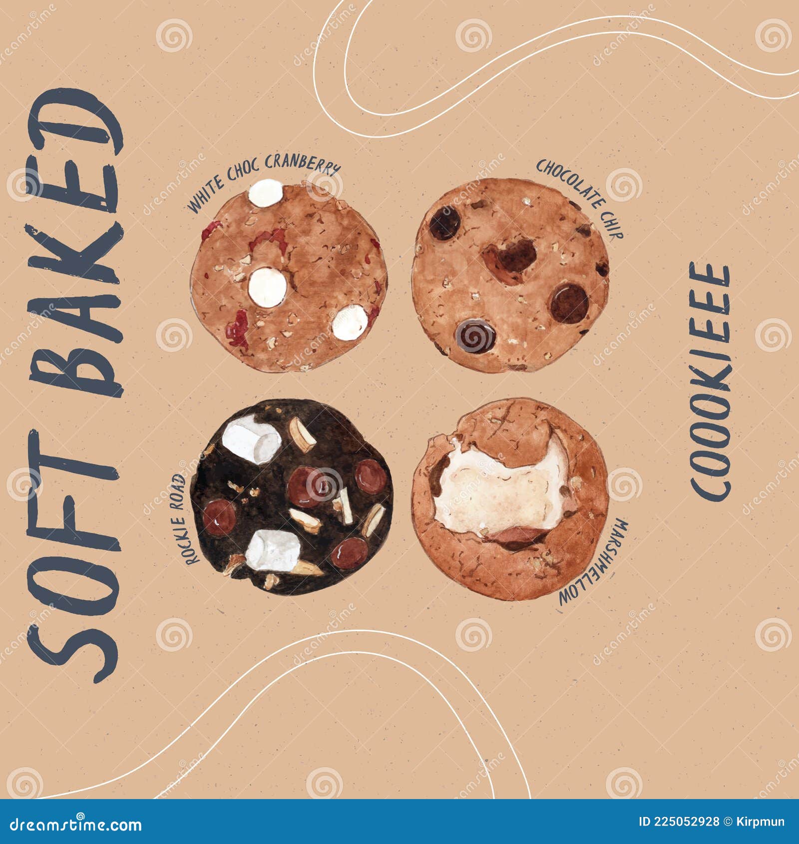 Soft Baked Cookie, Hand Draw Water Color Vector Stock Vector ...