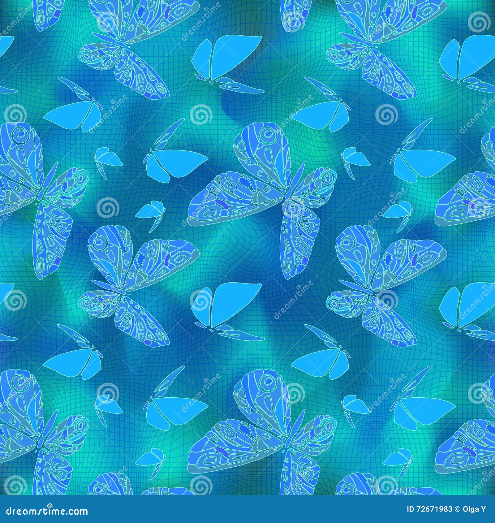 Soft Blue Background with Butterflies on a Winding Grid. Stock Vector ...