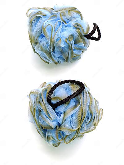 Soft Blue Bath Puff or Sponge on White Background; Stock Photo - Image ...