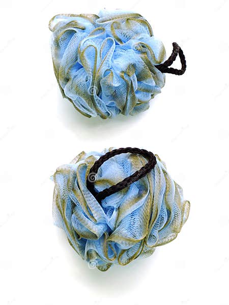 Soft Blue Bath Puff or Sponge on White Background; Stock Photo - Image ...