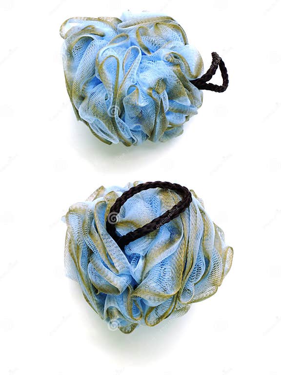Soft Blue Bath Puff or Sponge on White Background; Stock Photo - Image ...