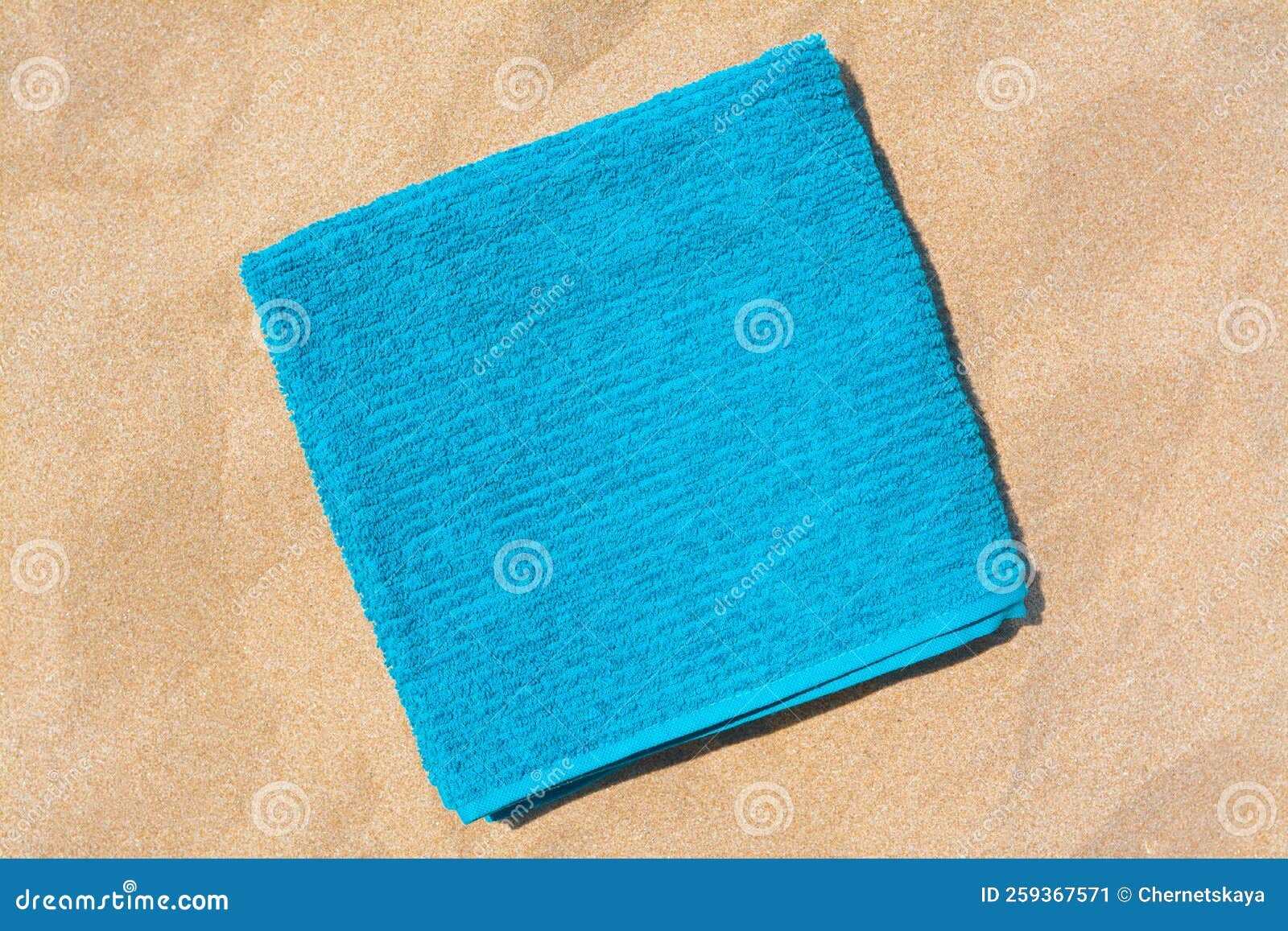 Soft Blue Beach Towel on Sand, Top View Stock Image - Image of beach ...