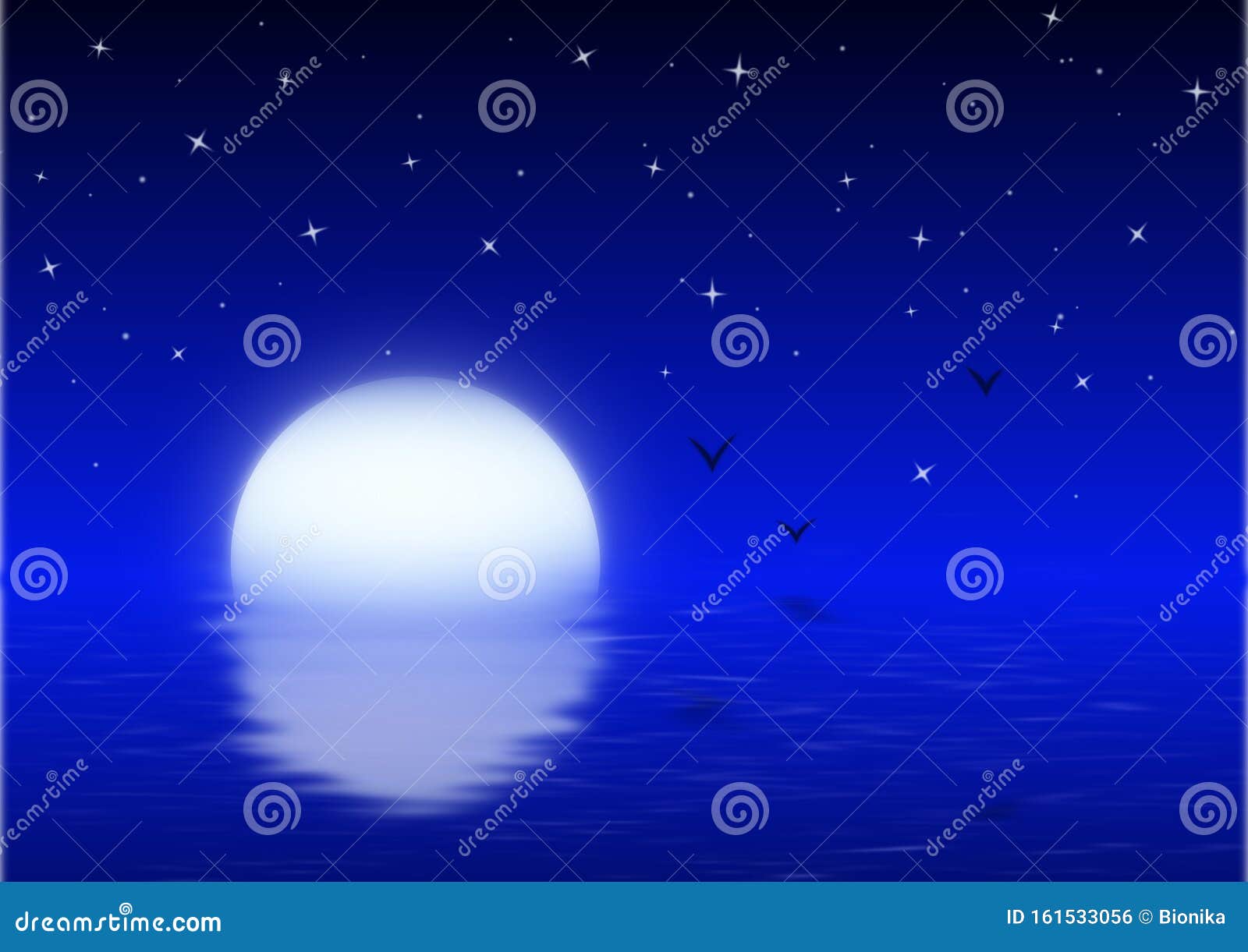 Soft Blue Moon Vector Style Waterscape Landscape Stock Illustration ...