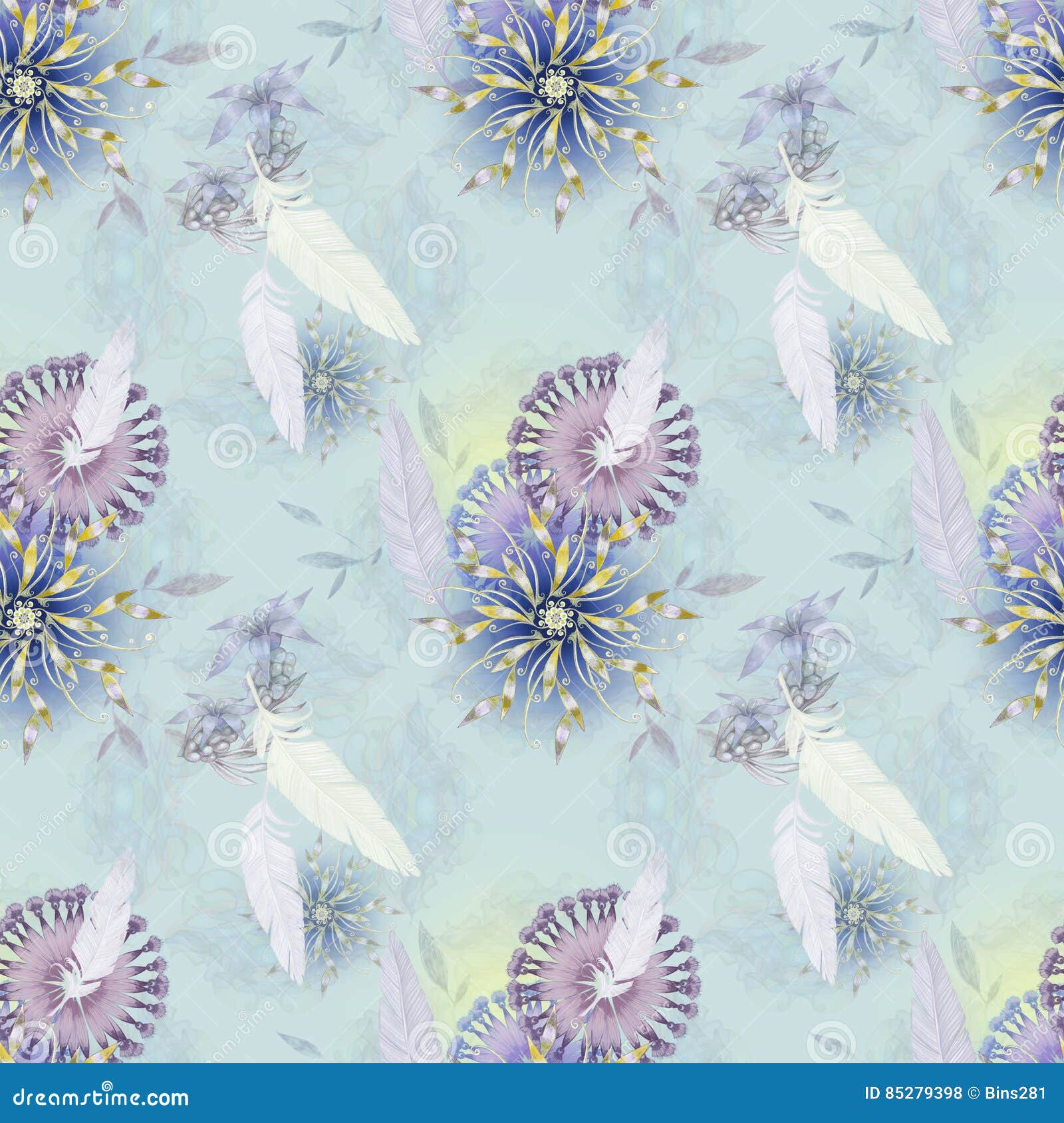 Soft Blue Pattern in Boho Style Stock Illustration - Illustration of ...