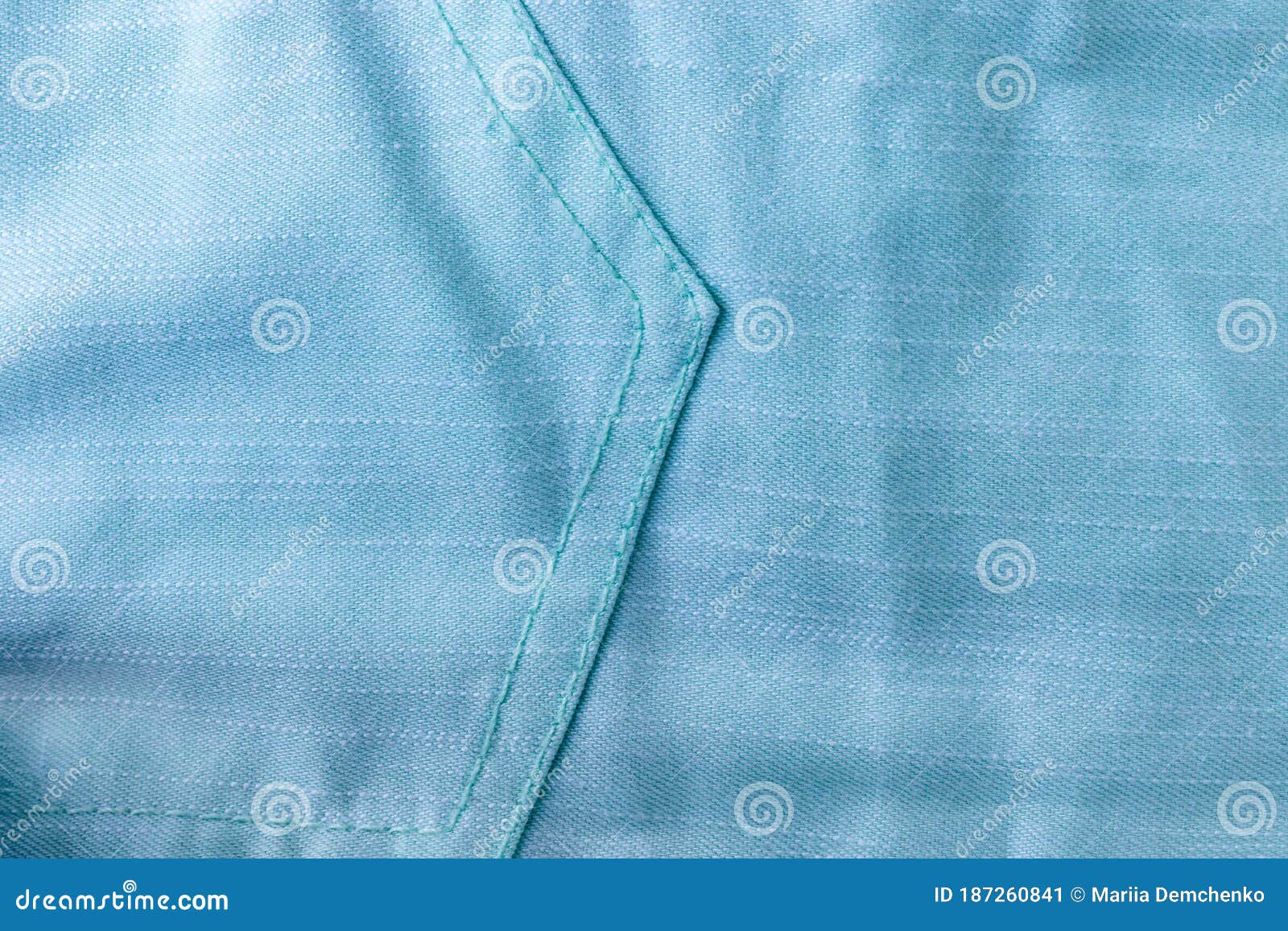 Soft Blue, Turquoise Cotton Fabric Texture Background with Stitched ...
