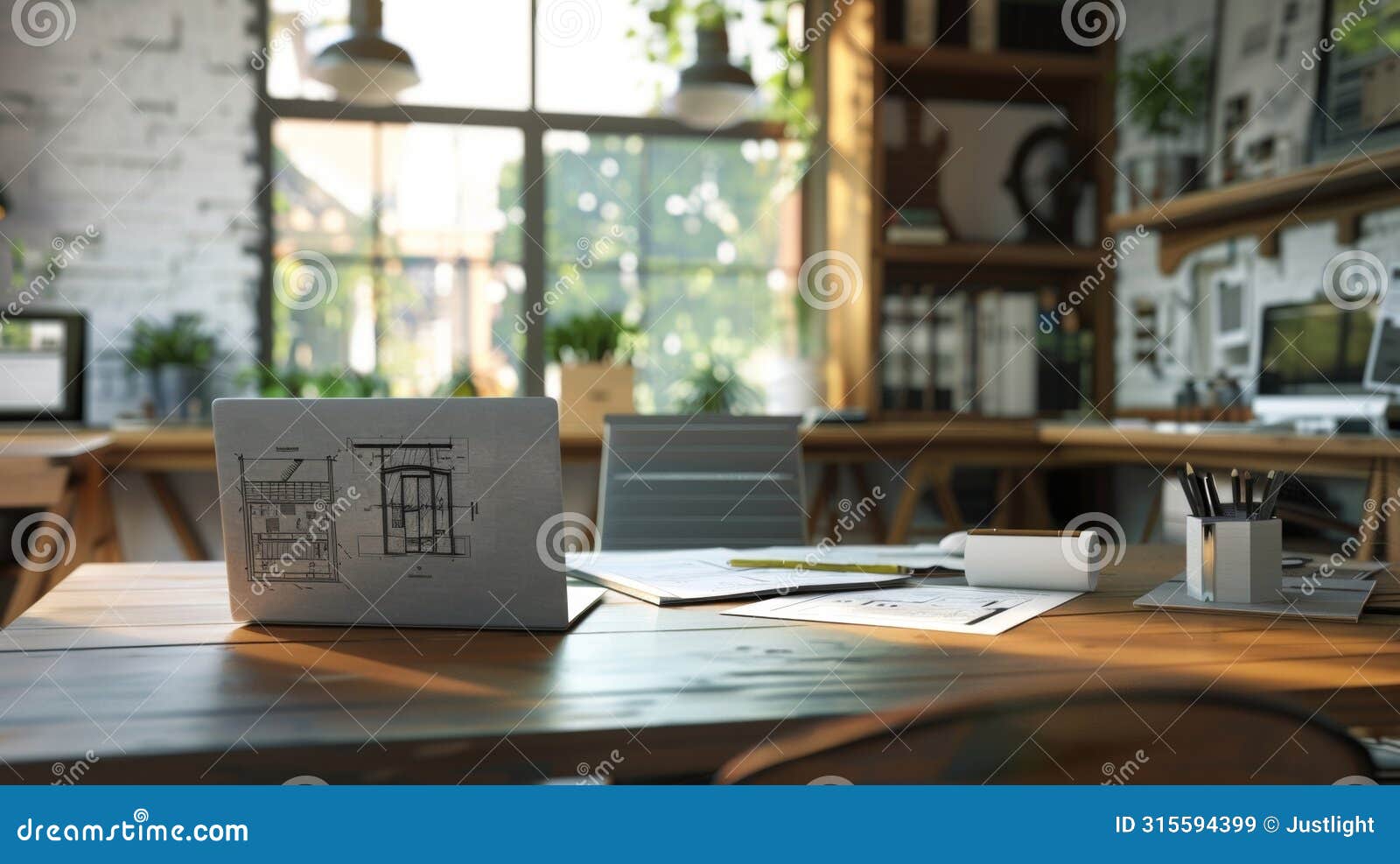 A Soft Blur Highlights an Architects Workspace with a Disarray of ...