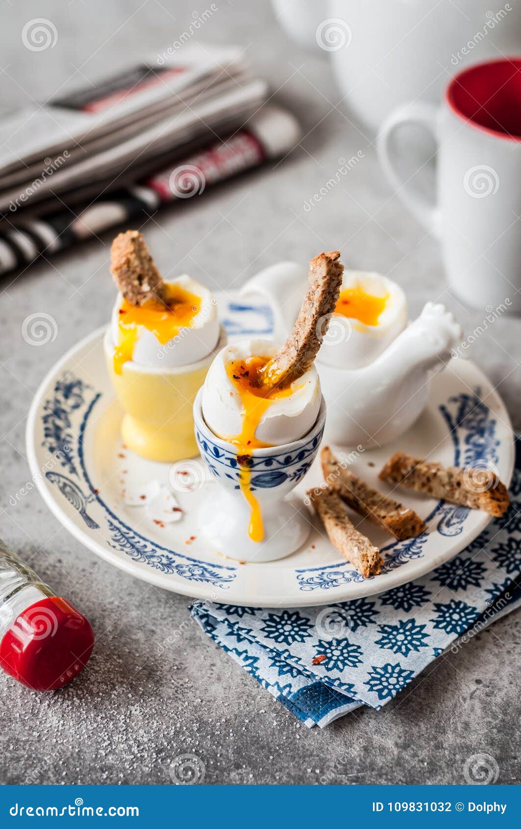 Soft Boiled Eggs with Bread Soldiers Stock Photo - Image of gray ...