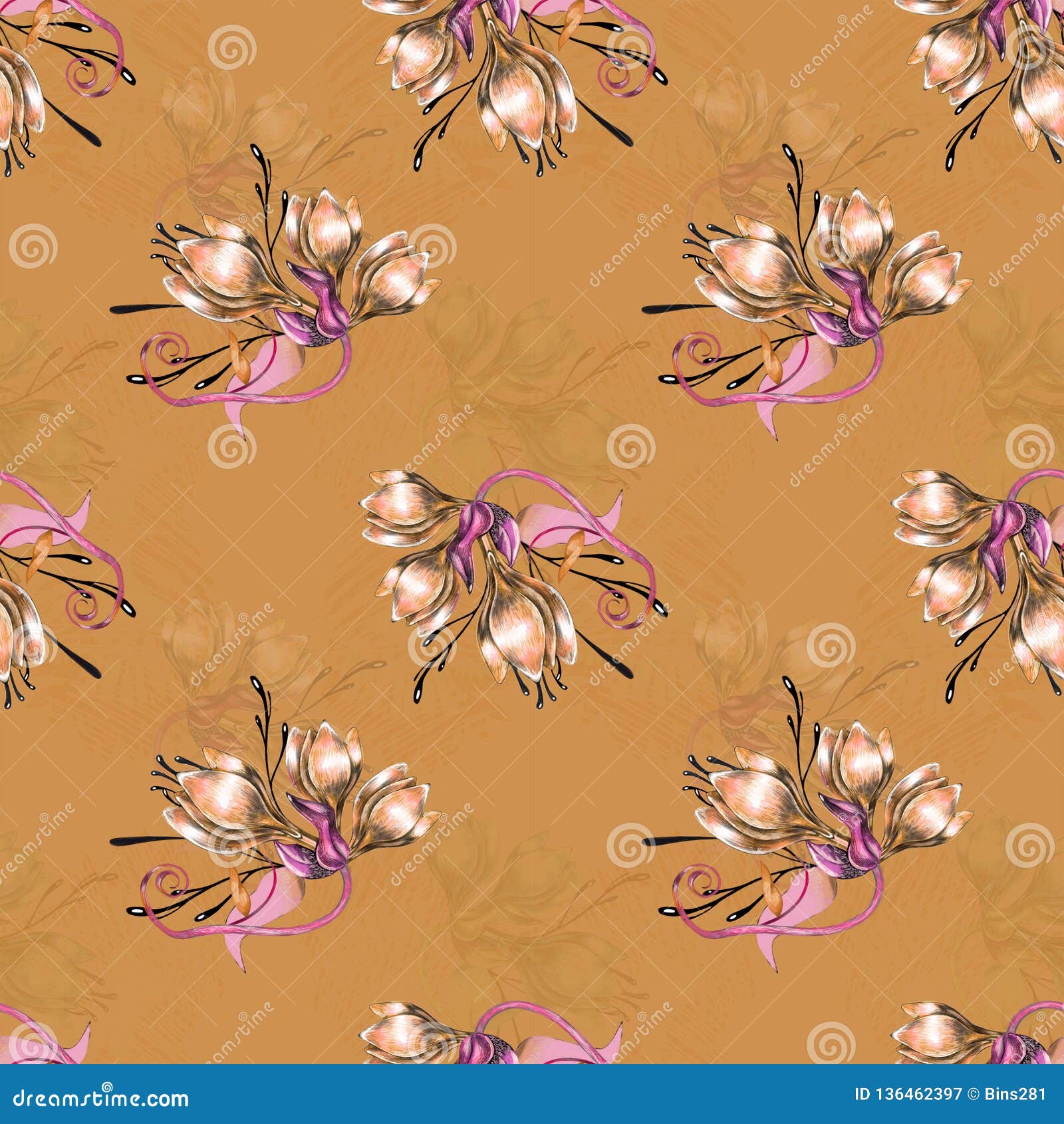 Soft Brown Drawing on Pattern Stock Illustration - Illustration of pink ...