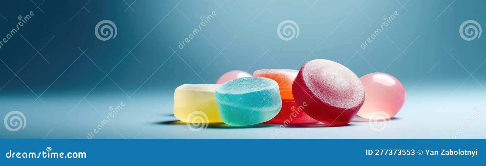 Soft Candies on a Gradient White Blue Background. Generative AI Stock ...