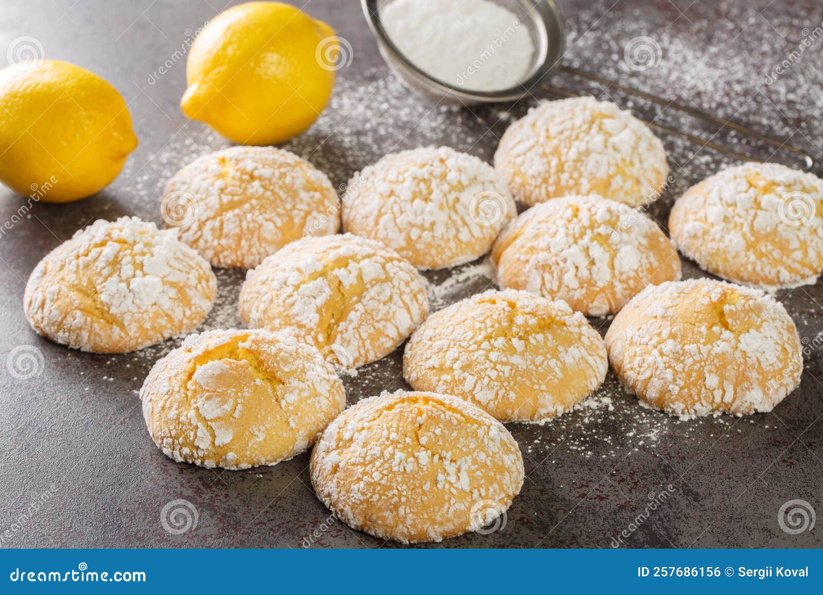 Soft and Chewy Lemon Cookies Closeup. Horizontal Stock Photo - Image of ...