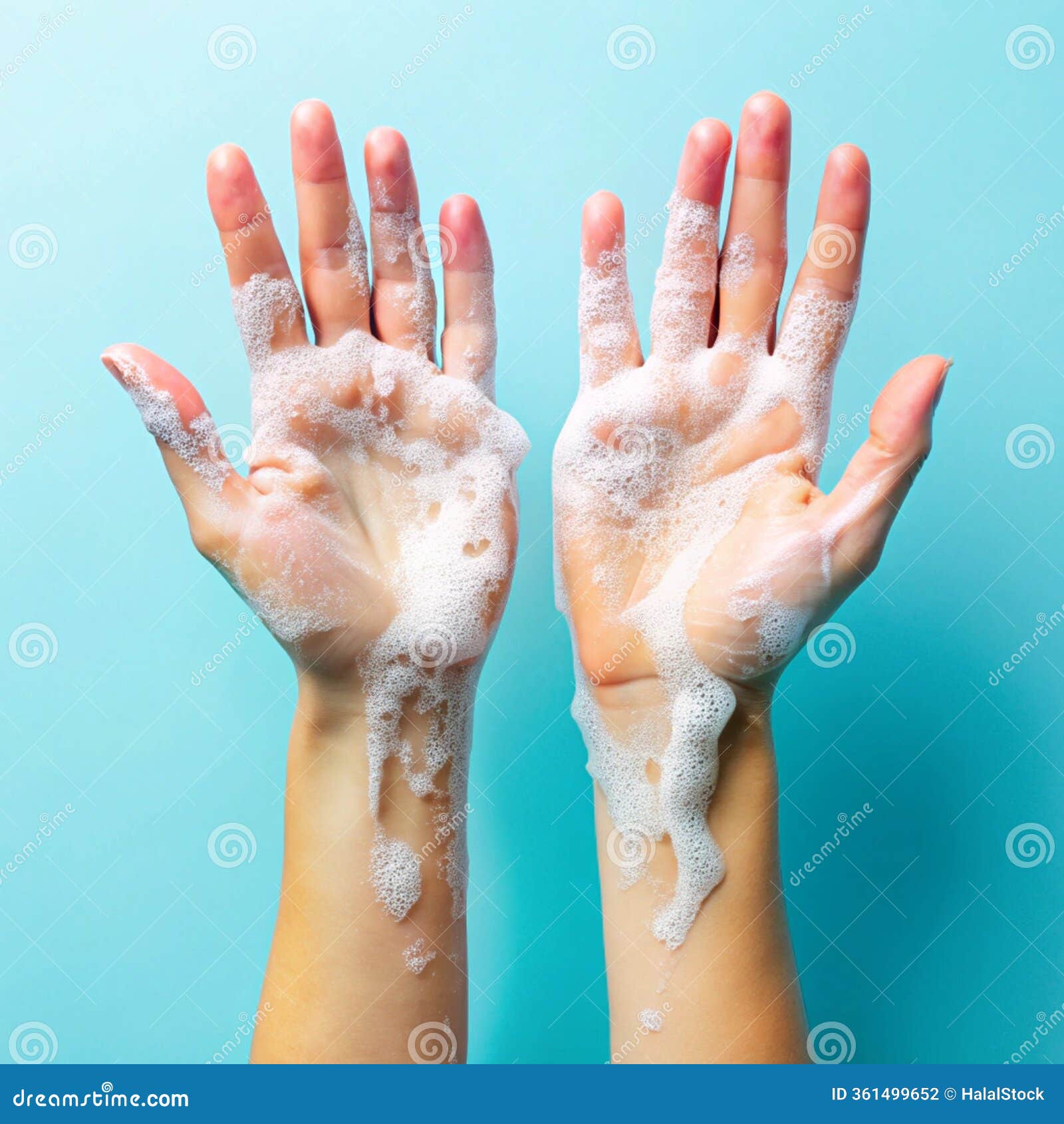 Hands in Soap Foam with Light Blue Background Stock Illustration ...